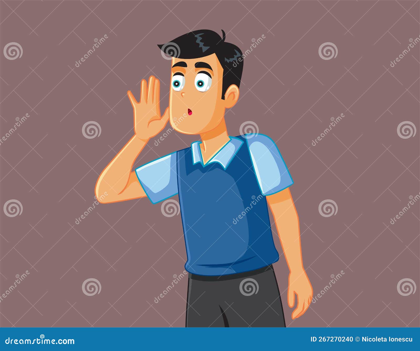 Funny Curious Man Eavesdropping Vector Cartoon Illustration Stock ...