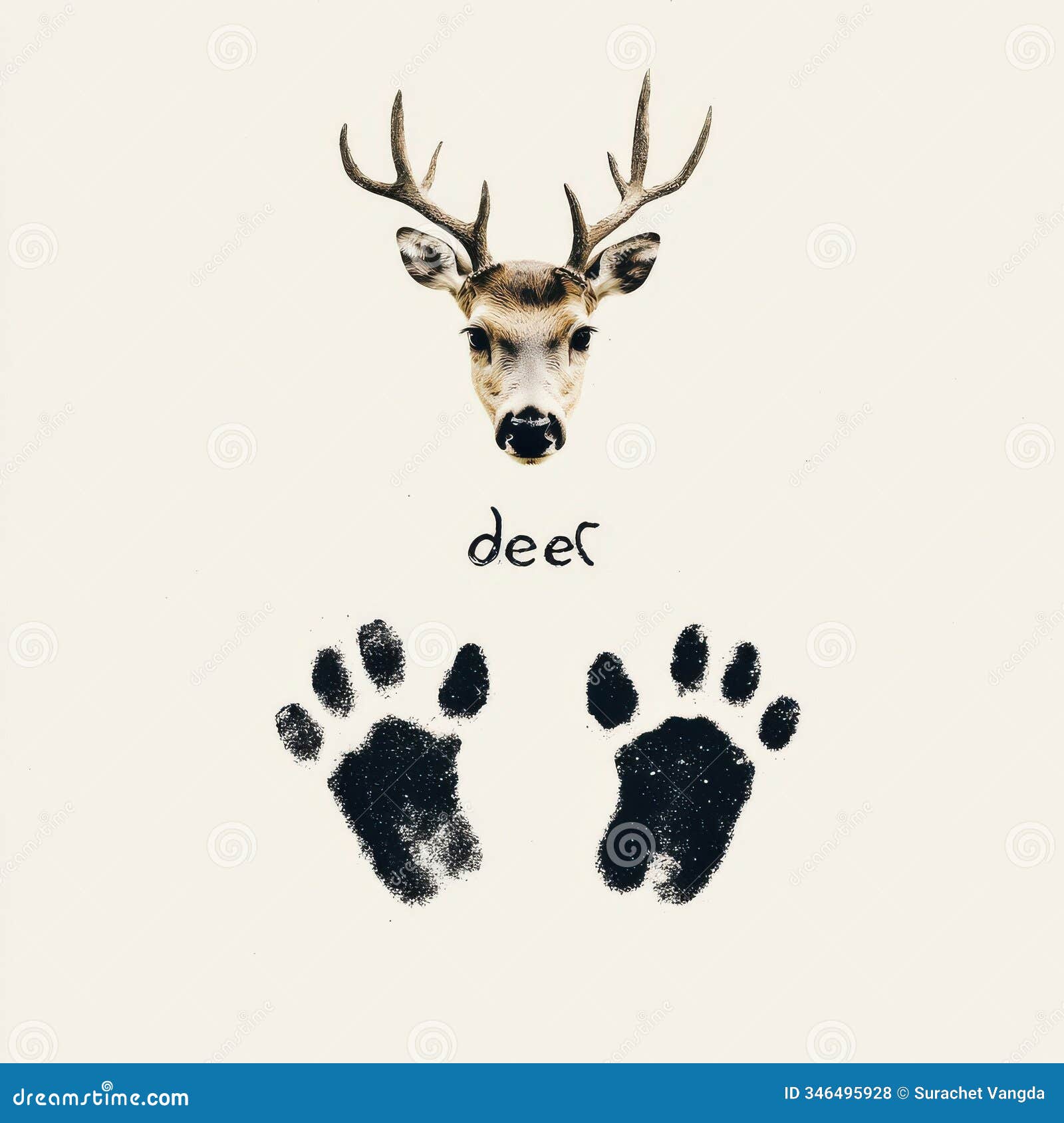 Funny Cursive Design Featuring a Deer and Its Tracks Stock Illustration ...