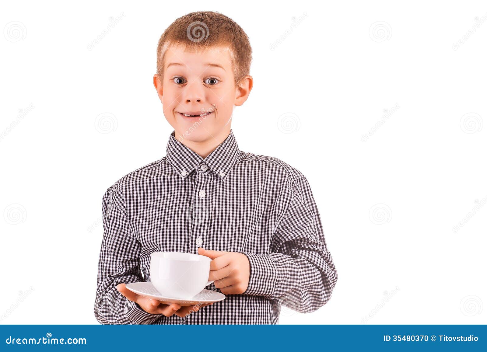 Funny Cute Boy with White Cup of Tea Stock Photo - Image of smile ...