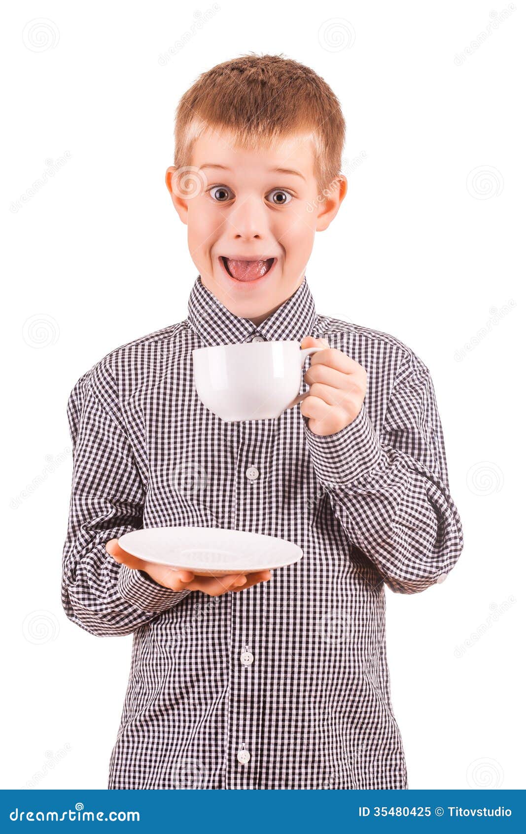 Funny Cute Boy with White Cup of Tea Stock Image - Image of drink ...