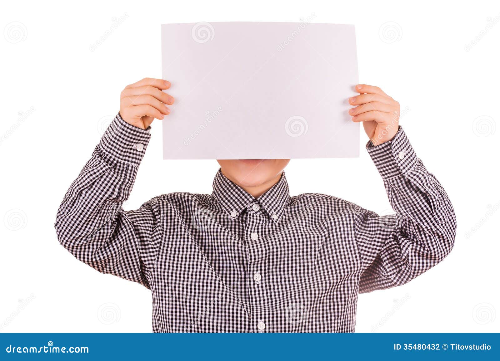 Funny Cute Boy with White Sheet of Paper Stock Photo - Image of rally ...