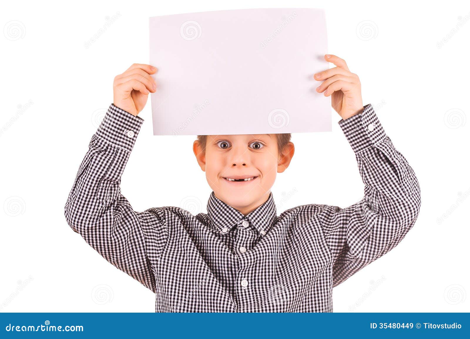 Funny Cute Boy with White Sheet of Paper Stock Image - Image of ...