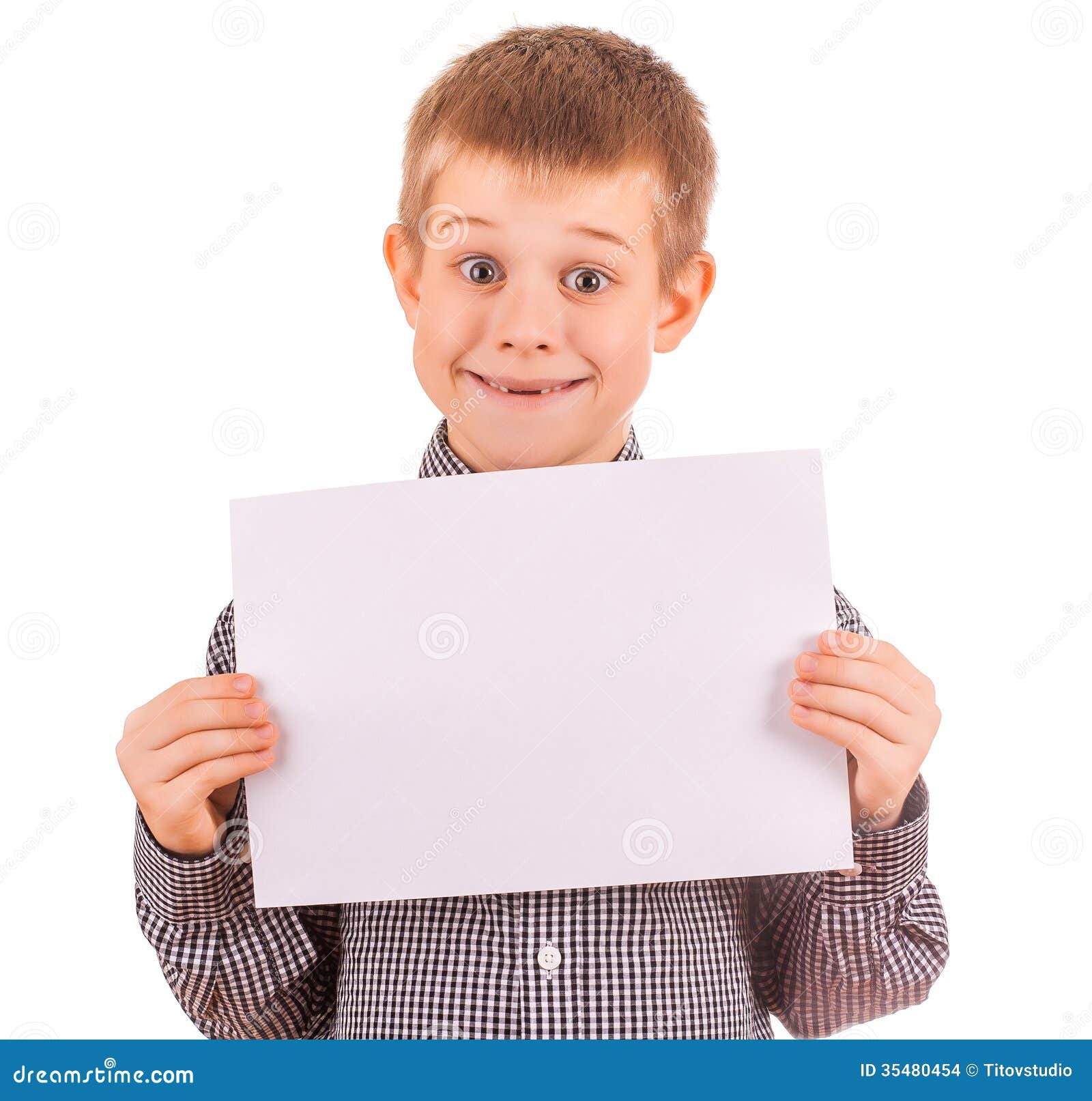 Funny Cute Boy with White Sheet of Paper Stock Photo - Image of hand ...