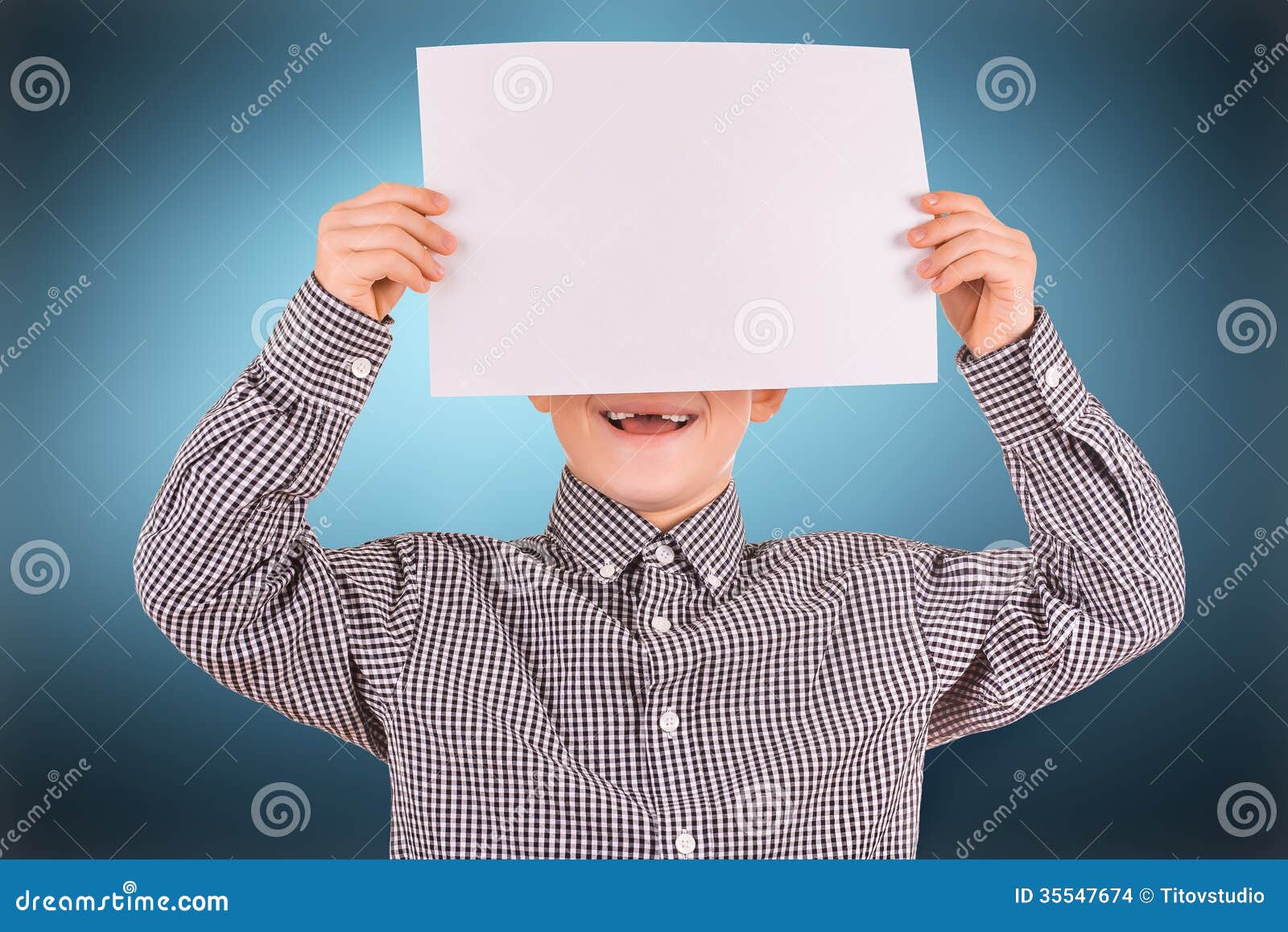 Funny Cute Boy with White Sheet of Paper Stock Photo - Image of ...