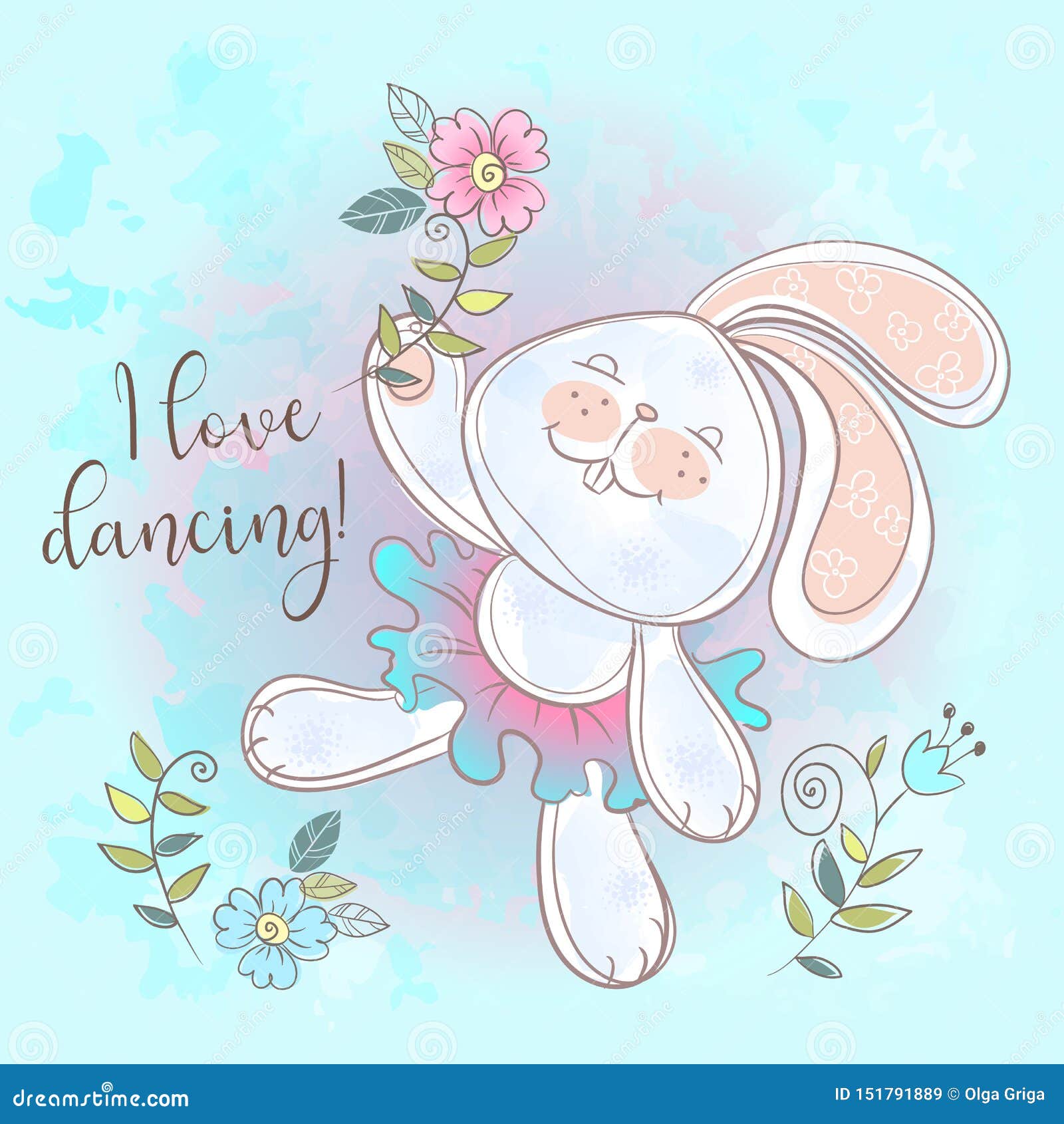 Funny Cute Bunny Dancing.I Love Dancing Stock Illustration ...