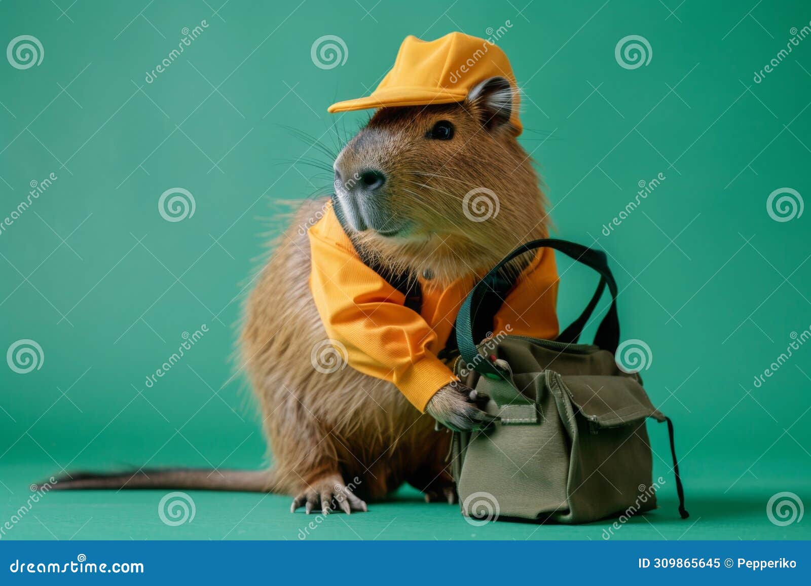 Funny And Cute Capybara Wearing In Different Uniforms On The Colour ...