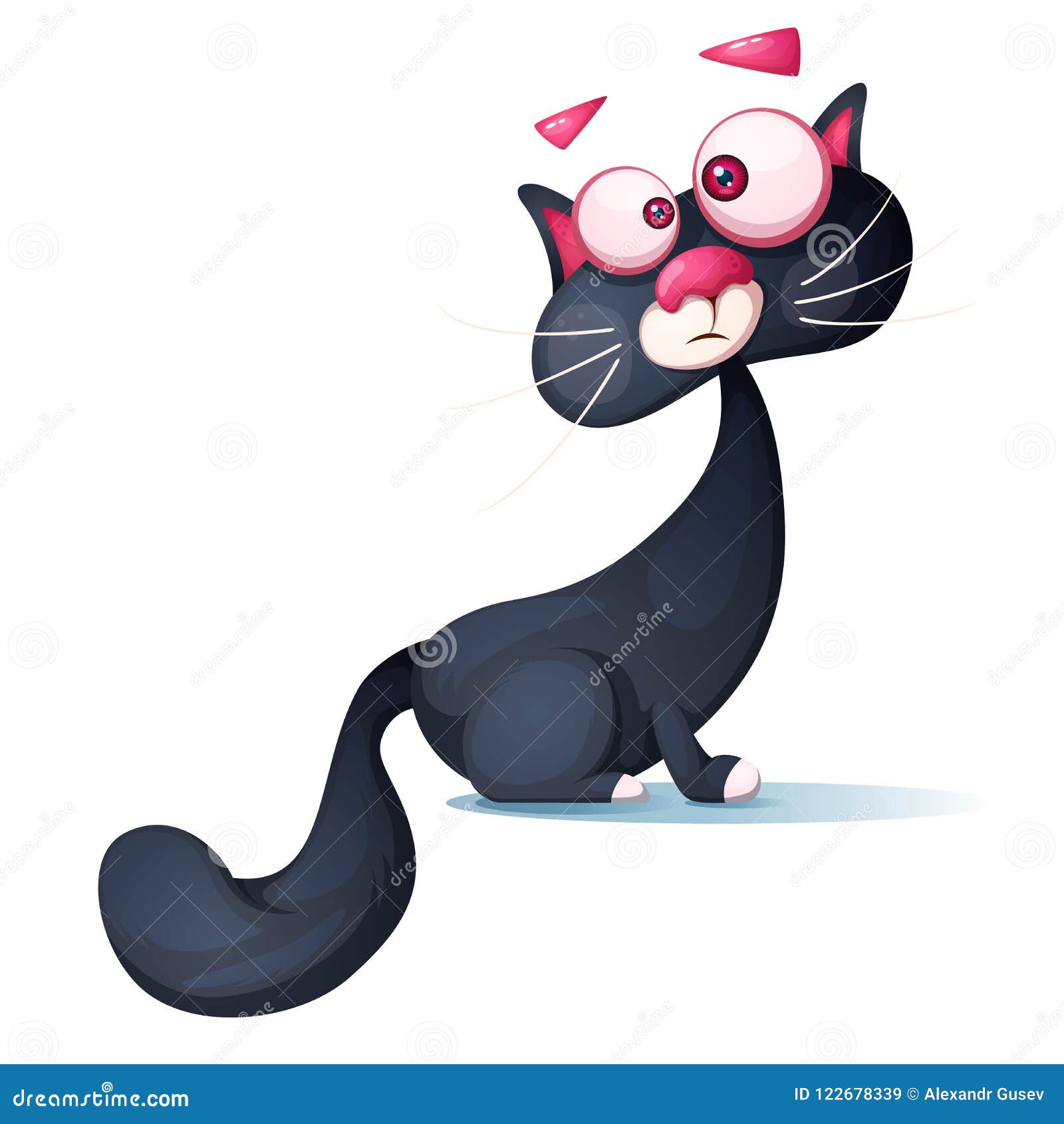Funny Cute, Crazy Cat Cartoon Illustration. Stock Vector - Illustration ...