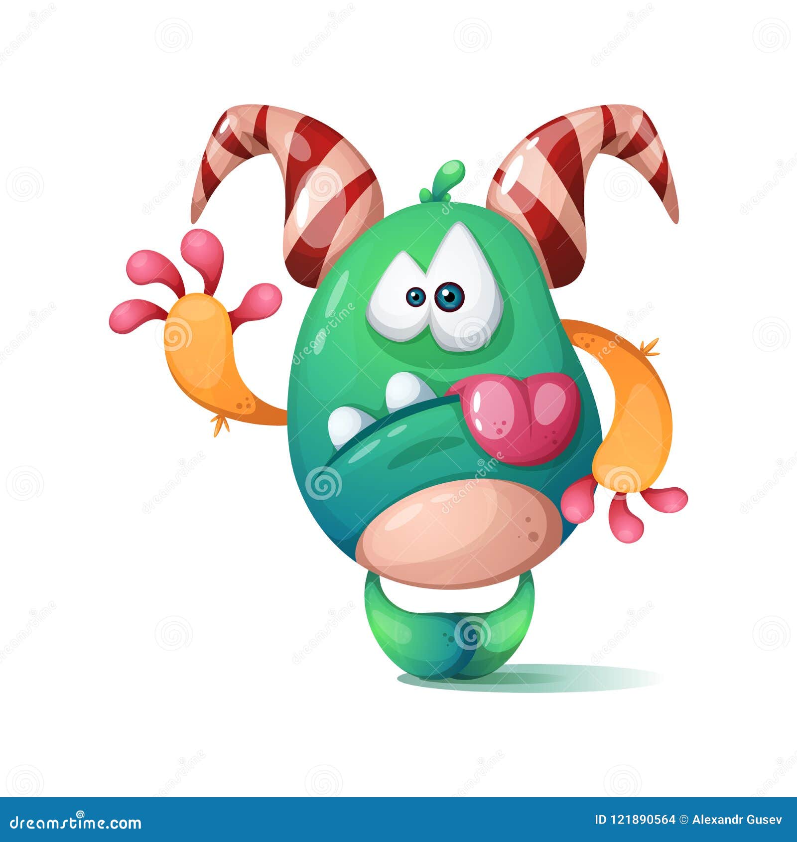 Funny, Cute, Crazy Monster Character. Hello Illustration. Stock Vector ...