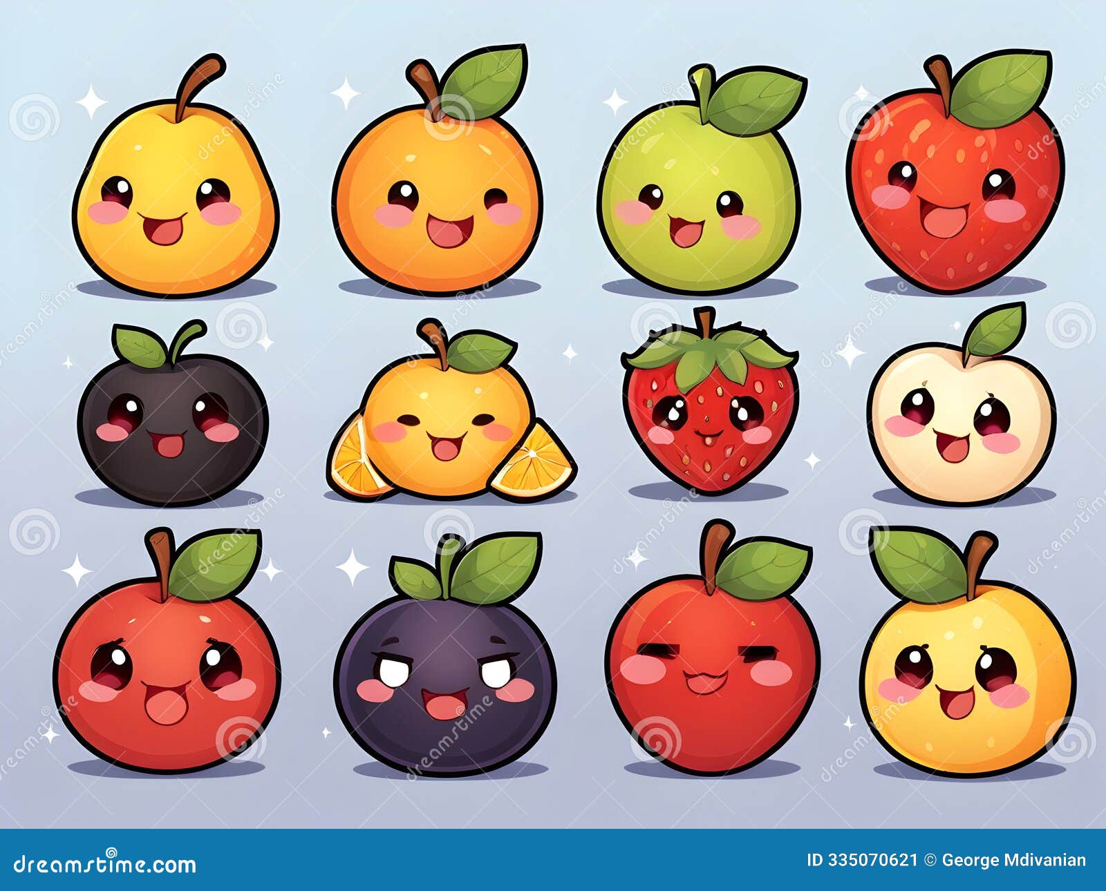 Funny Cute Fruits Characters Set Stock Illustration - Illustration of ...