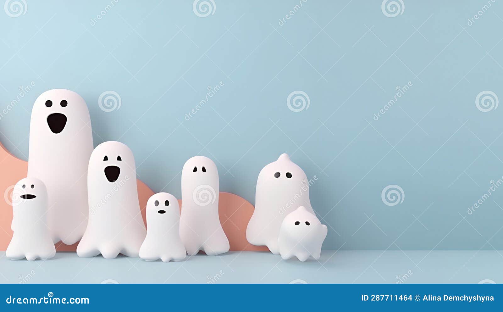 Funny Cute Ghosts on a Blue Background Stock Illustration ...