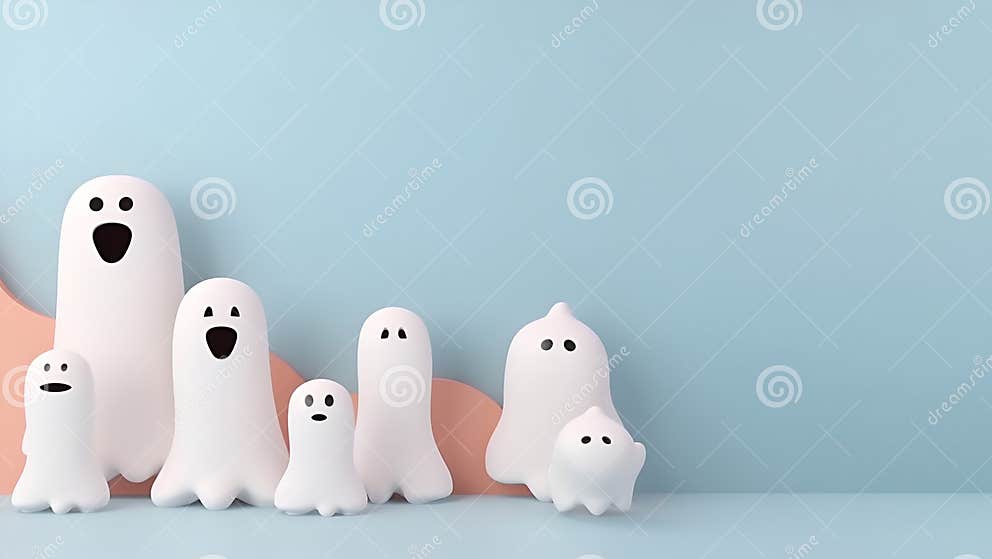 Funny Cute Ghosts on a Blue Background Stock Illustration ...