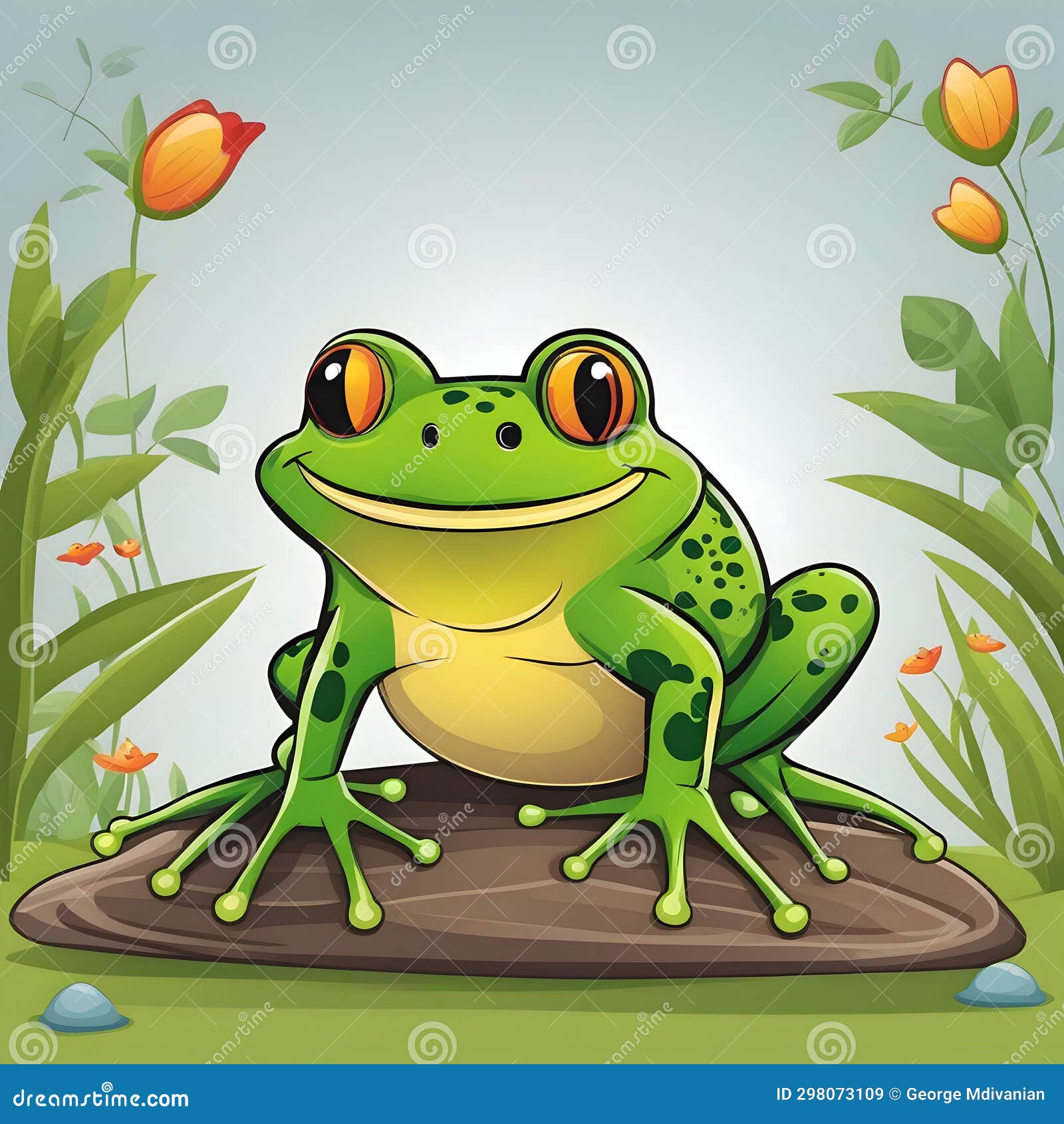 Funny Cute Green Frog Portrait Stock Illustration - Illustration of ...