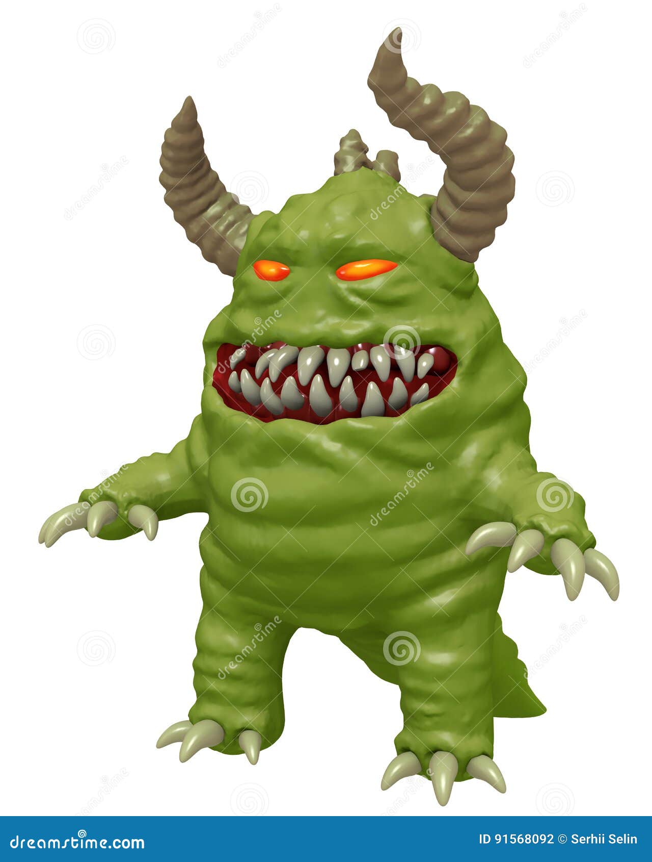 Funny Cute Monster with Horns 3D Render Stock Illustration ...