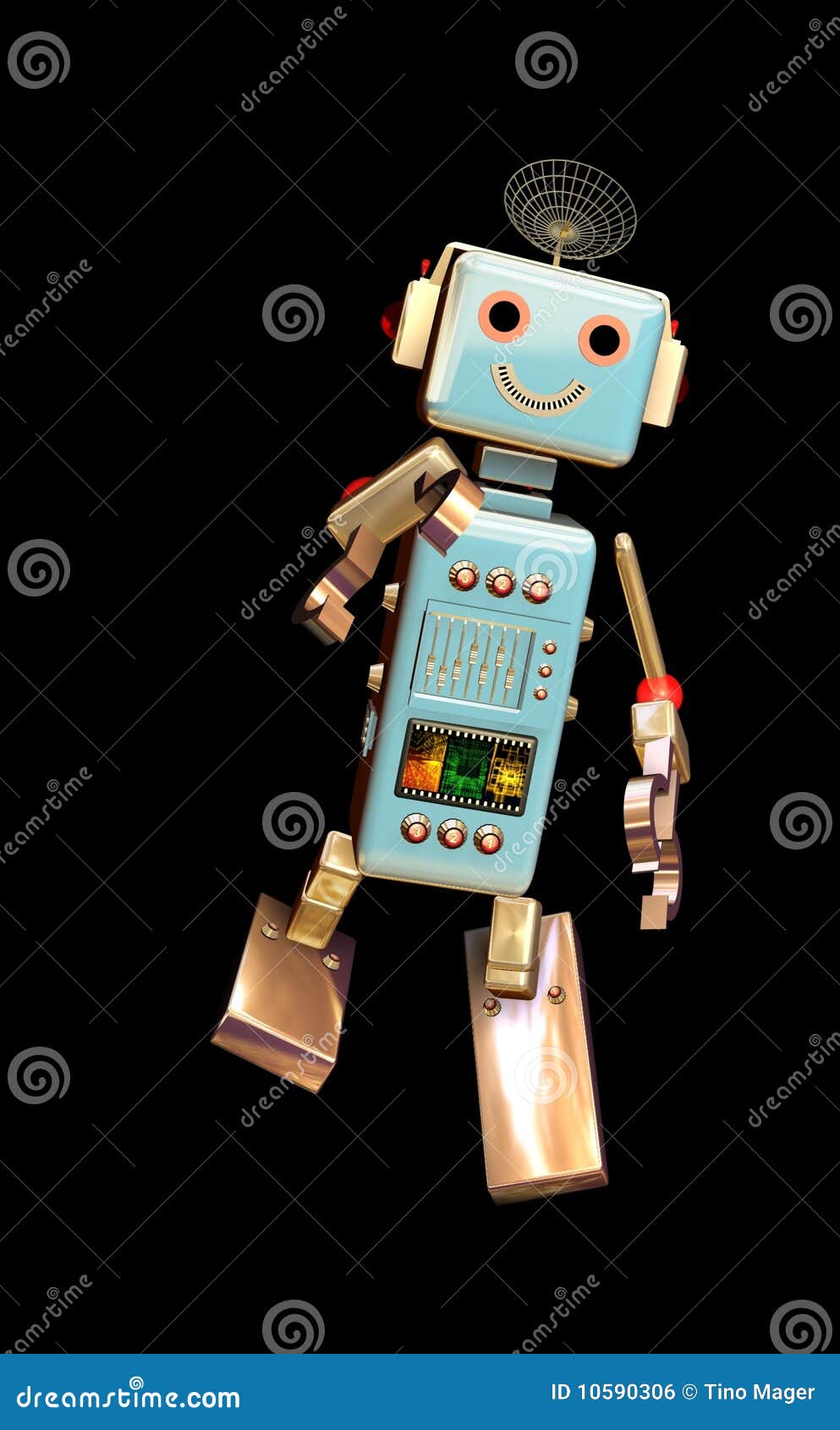 Funny Cute Robot Toy on Black Stock Illustration - Illustration of ...