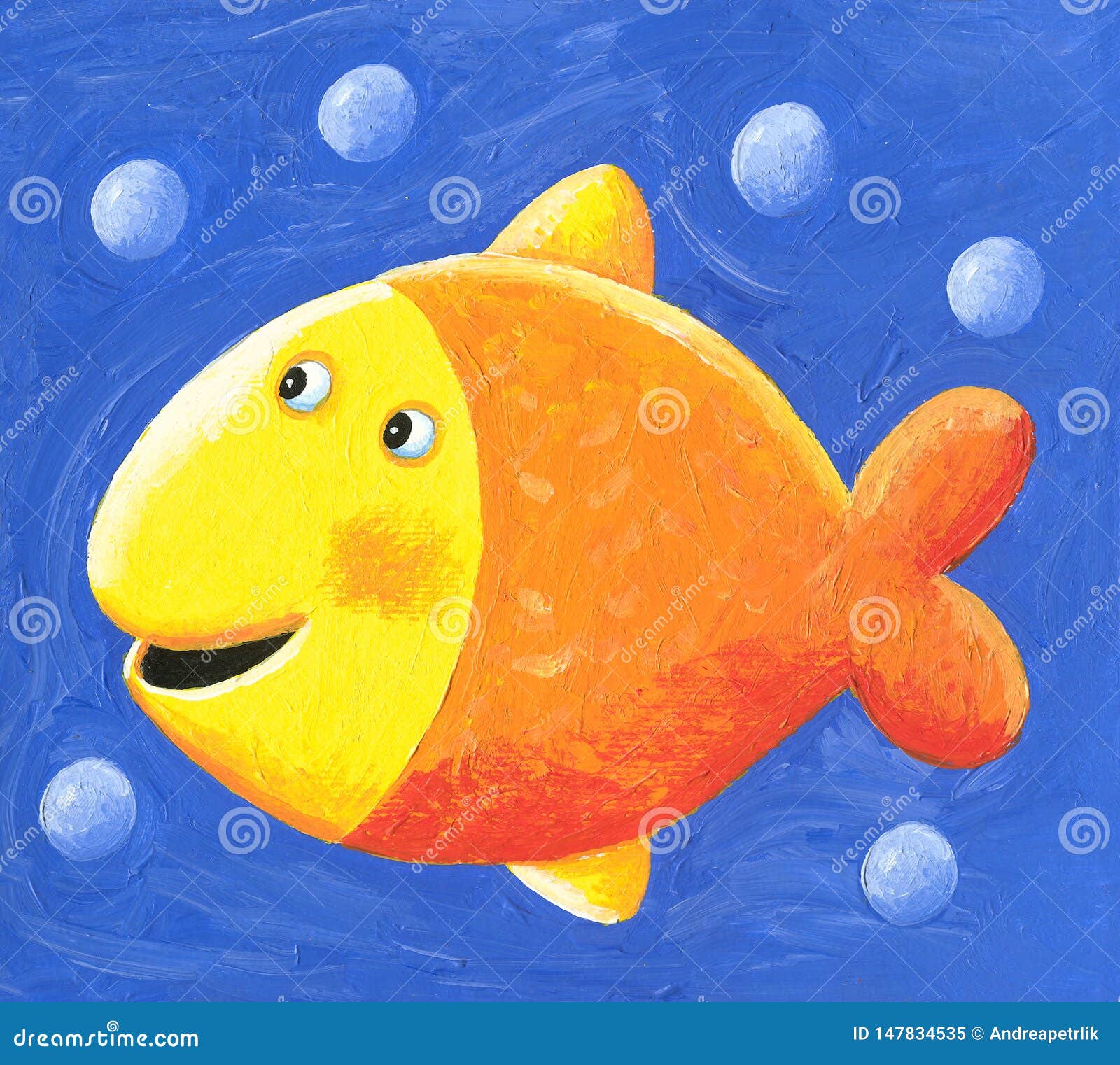 Funny Cute Yellow Fish with Bubbles Stock Illustration - Illustration ...