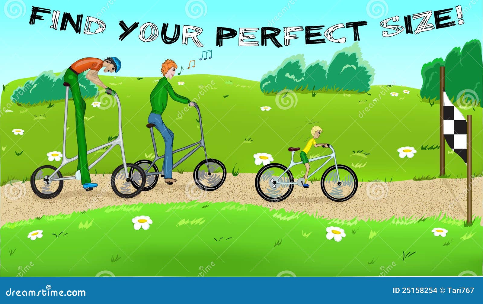 Funny Cycling with Three Cyclists2. Stock Vector - Illustration of ...