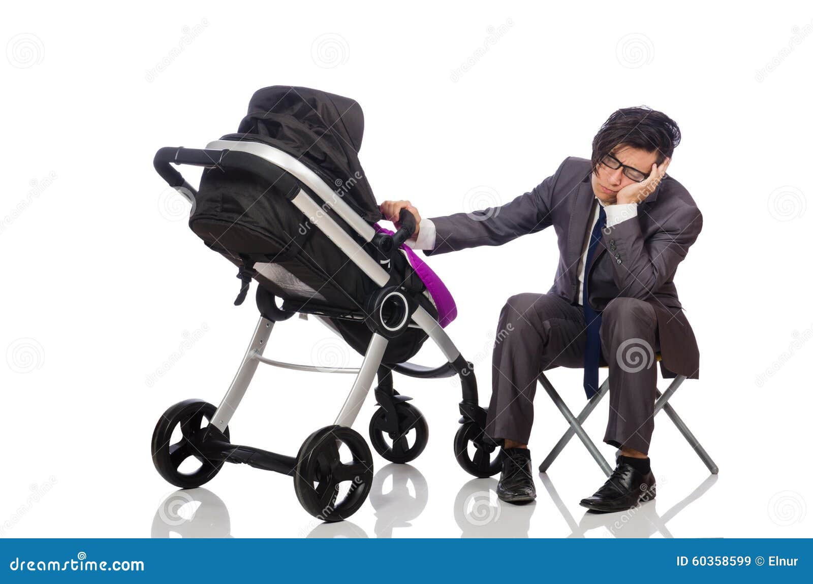 Funny Dad with Baby and Pram on White Stock Image - Image of childhood ...