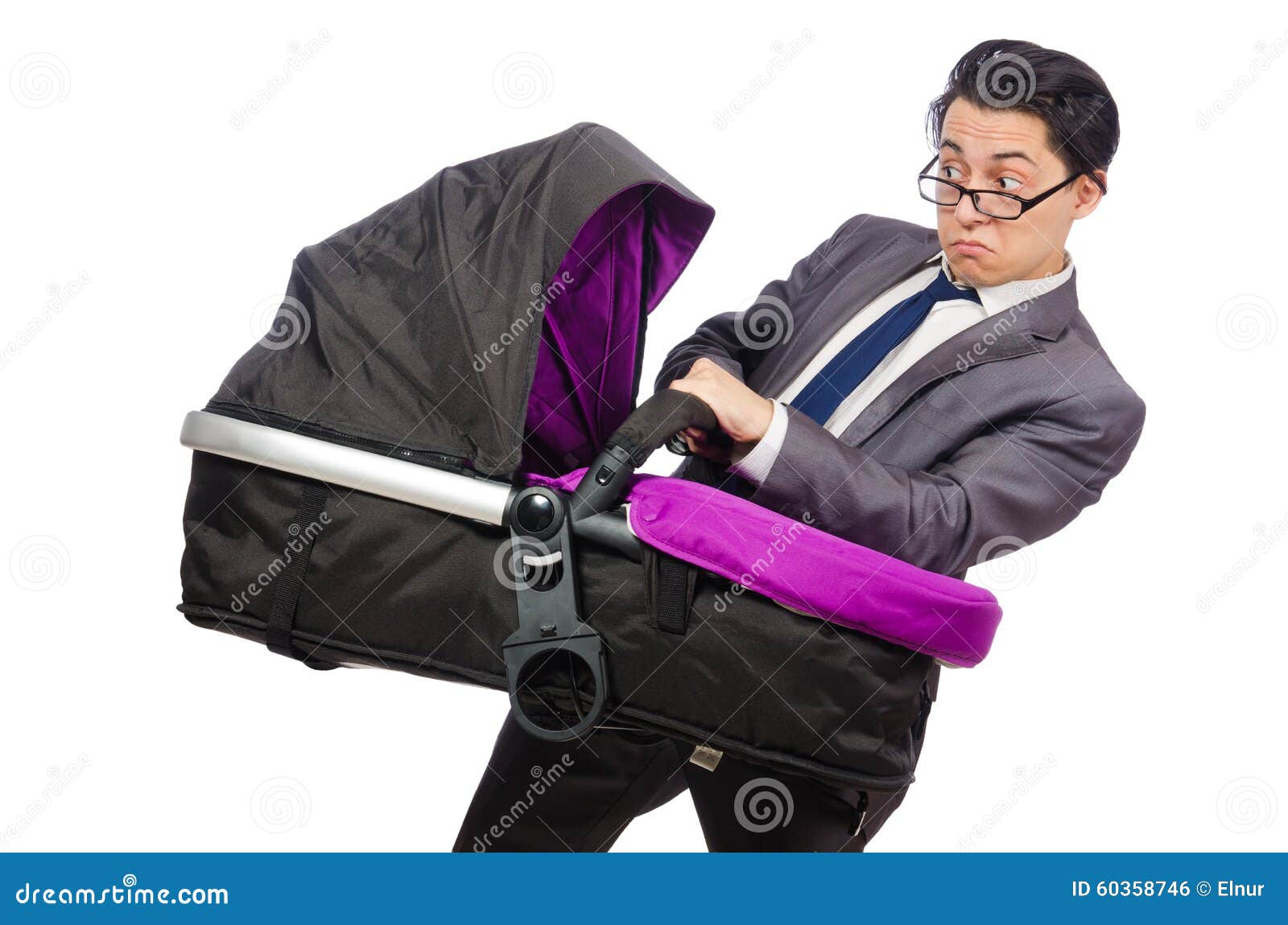 Funny Dad with Baby and Pram on White Stock Photo - Image of carriage ...