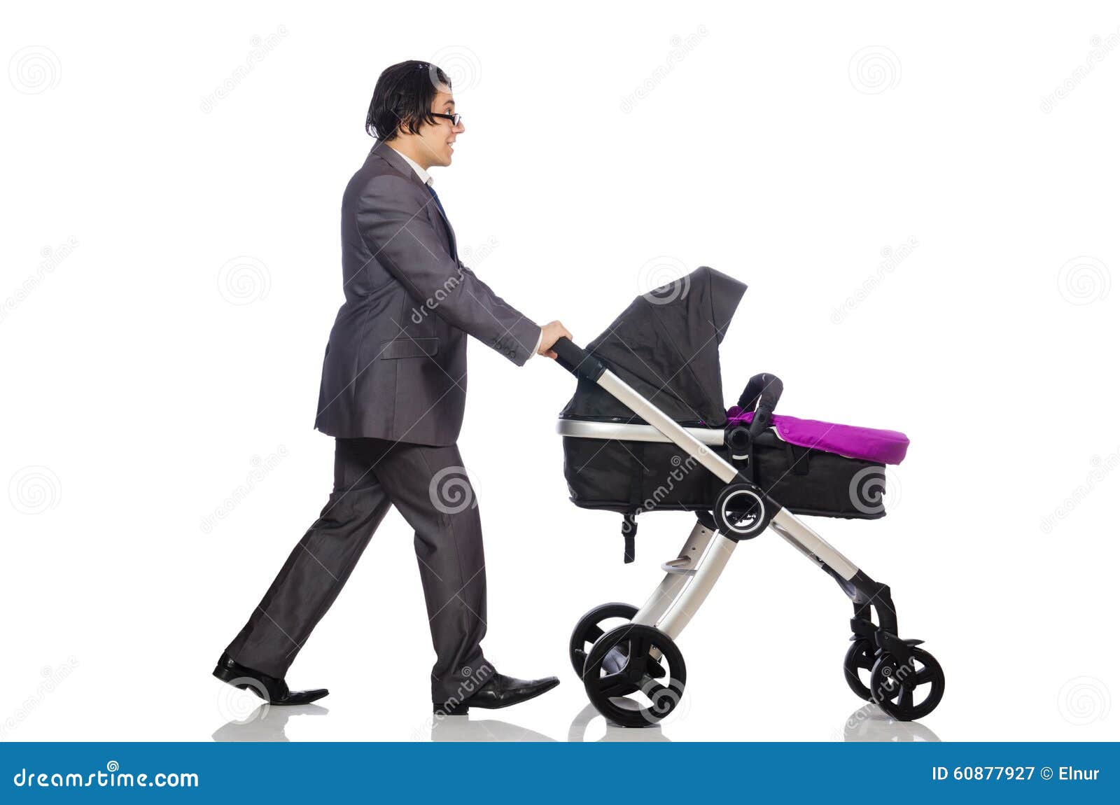 The Funny Dad with Baby and Pram on White Stock Image - Image of funny ...