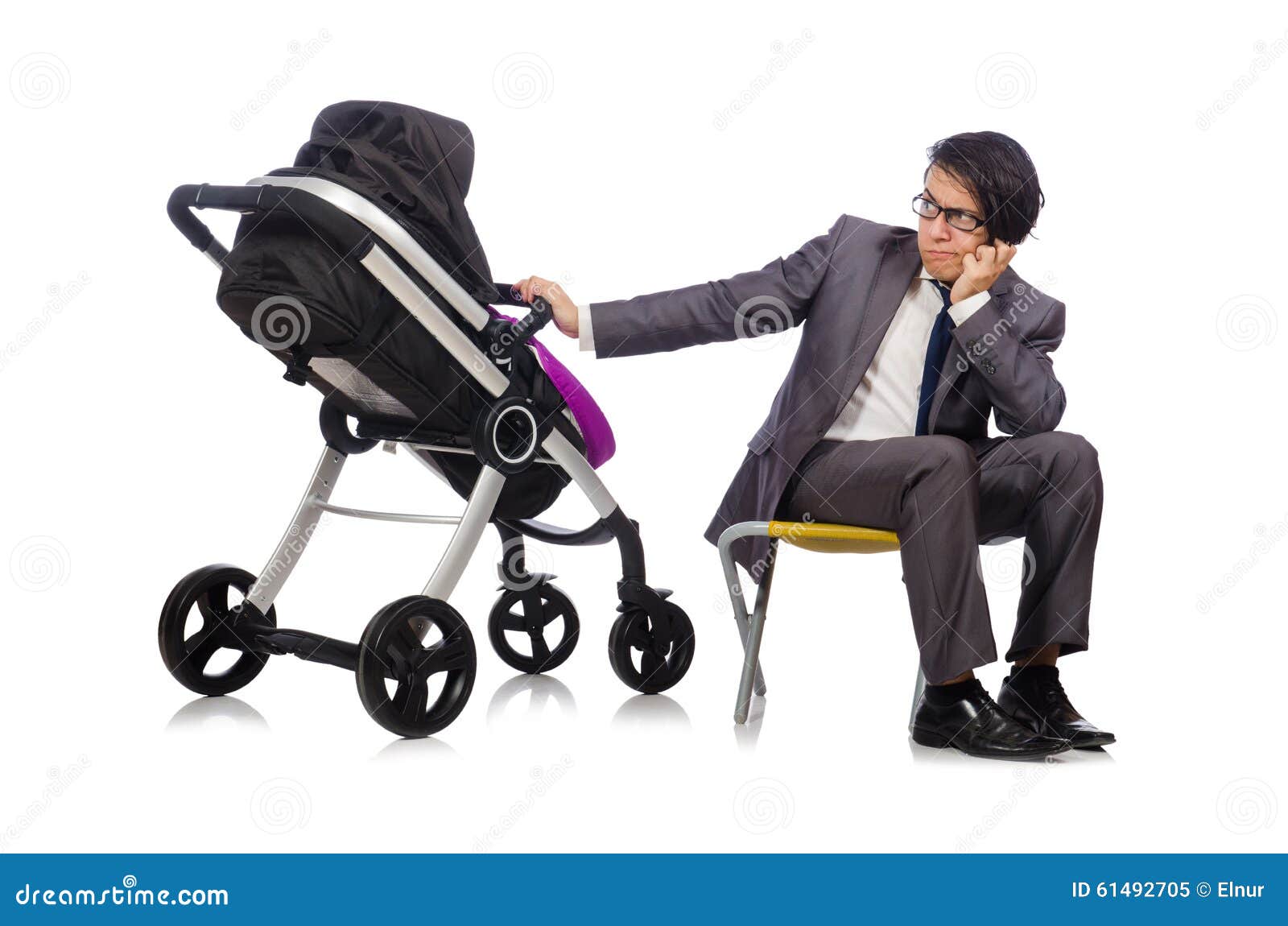 The Funny Dad with Baby and Pram on White Stock Image - Image of chair ...