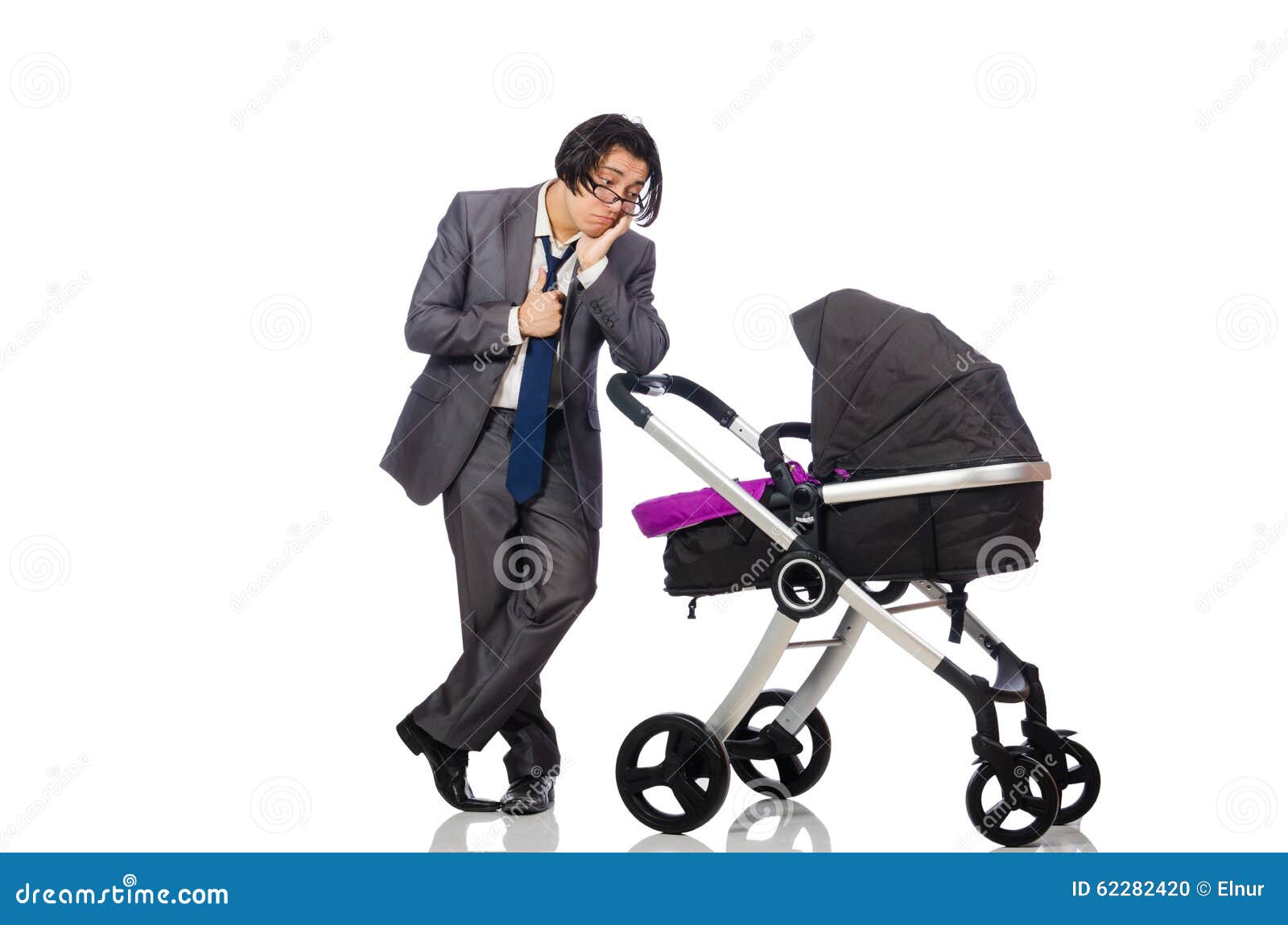 The Funny Dad with Baby and Pram on White Stock Photo - Image of ...