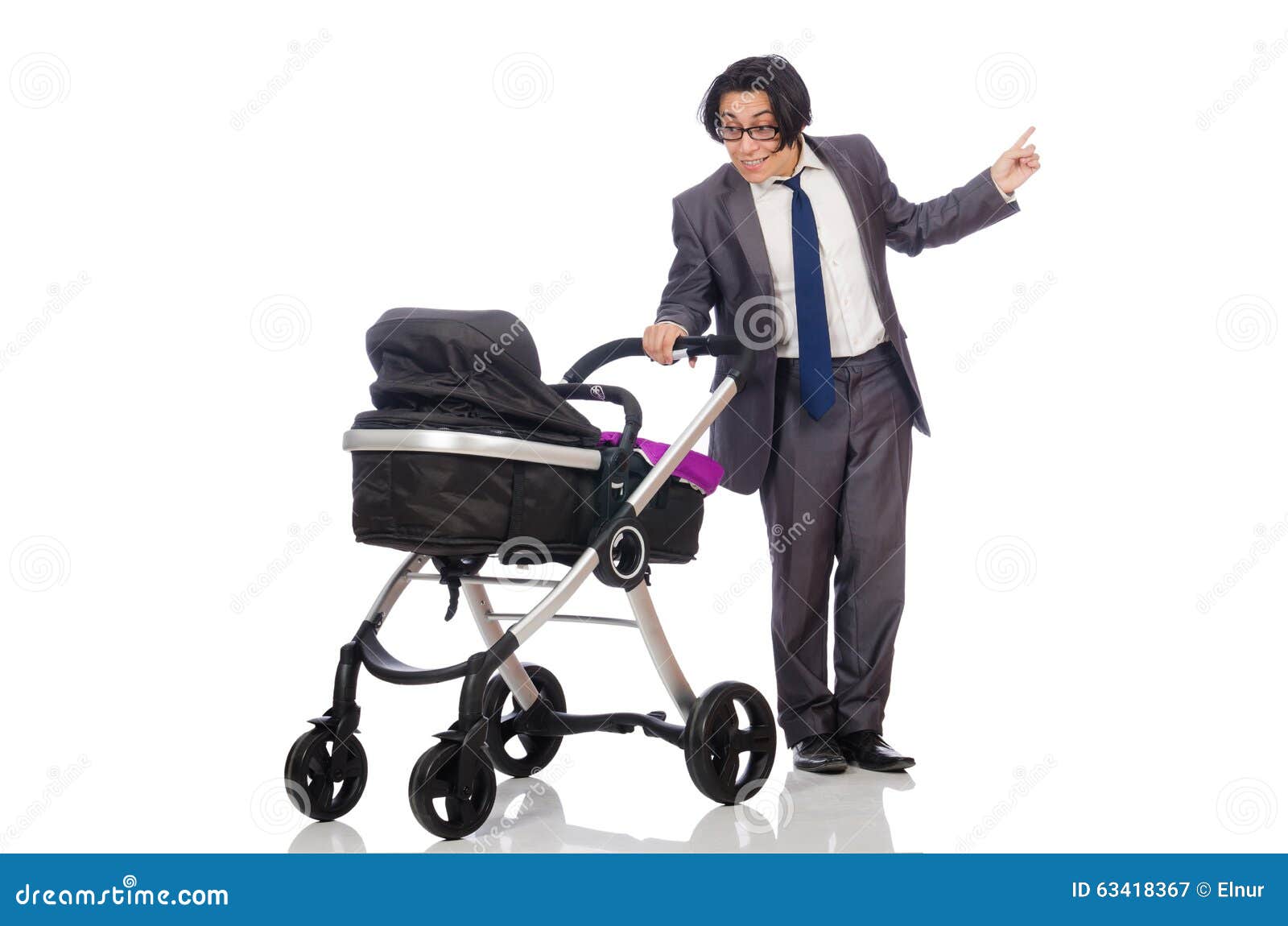 The Funny Dad with Baby and Pram on White Stock Image - Image of ...