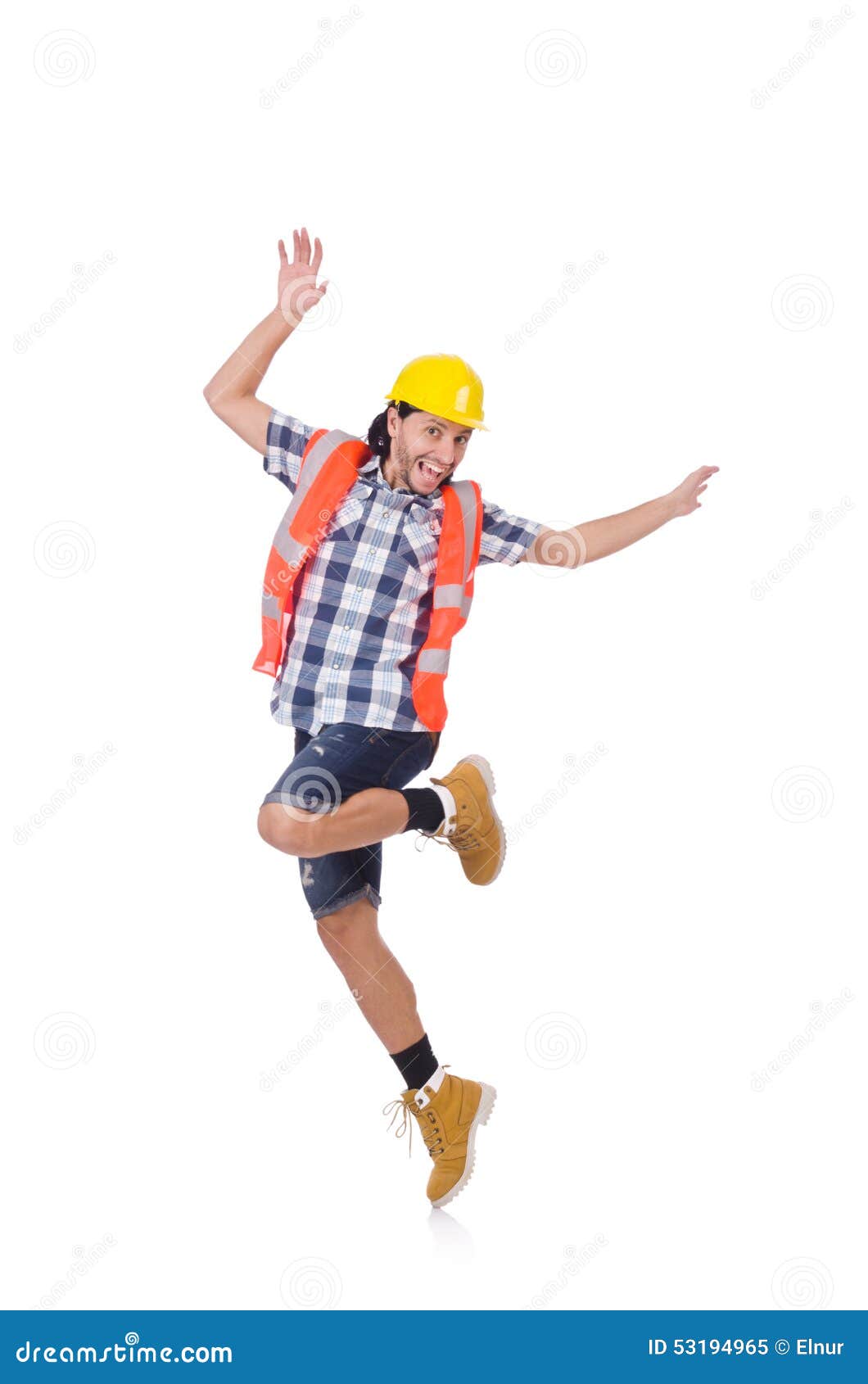 Funny Dancing Young Construction Worker Isolated Stock Image - Image of ...