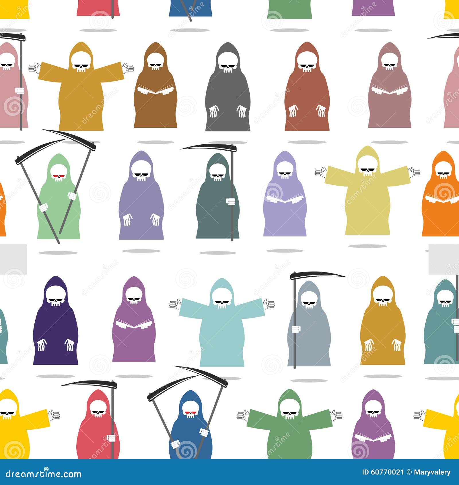 Funny Death in Bright Robes Seamless Pattern. Texture of Many G Stock ...