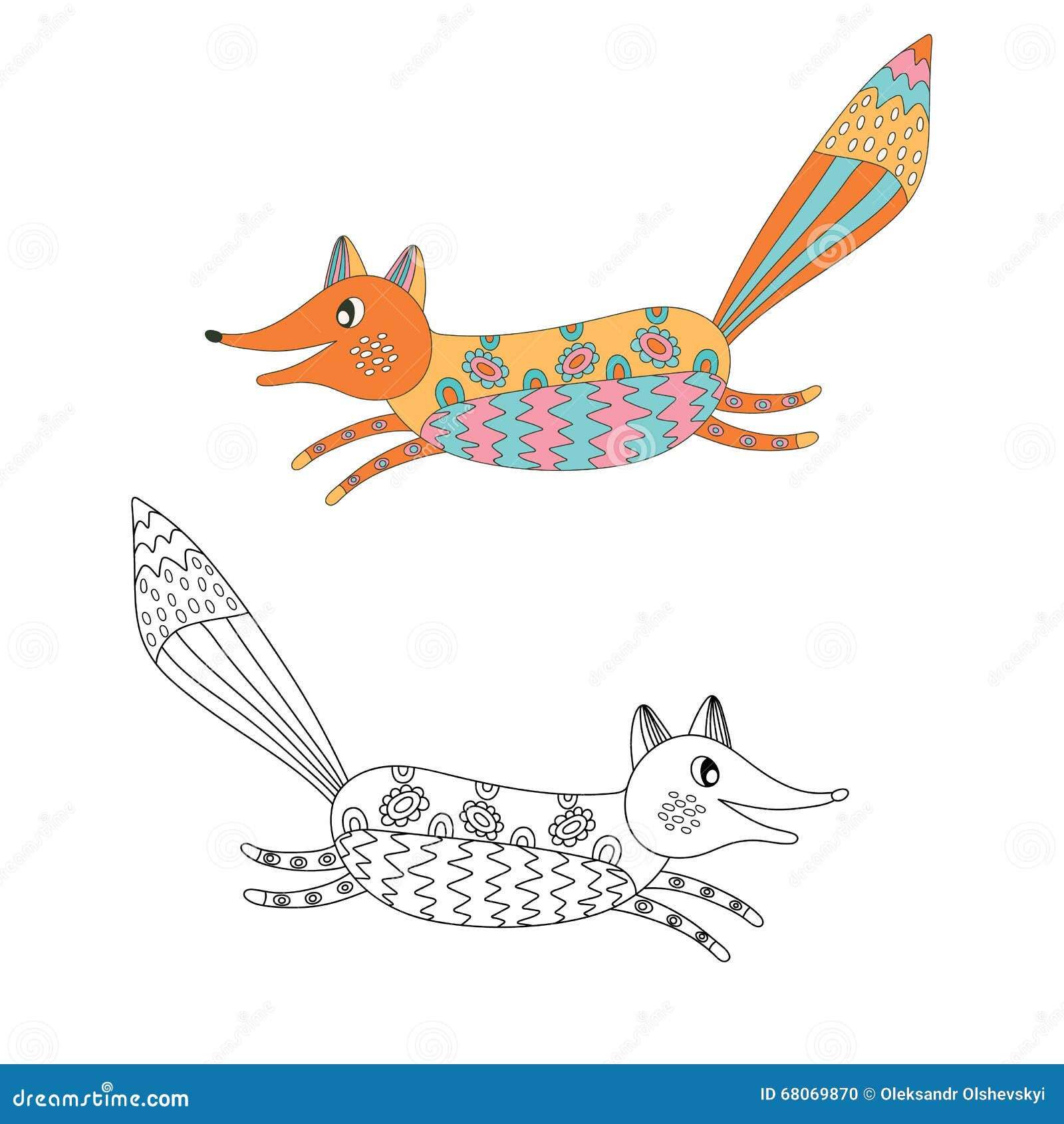 Funny decorative fox stock vector. Illustration of painting - 68069870