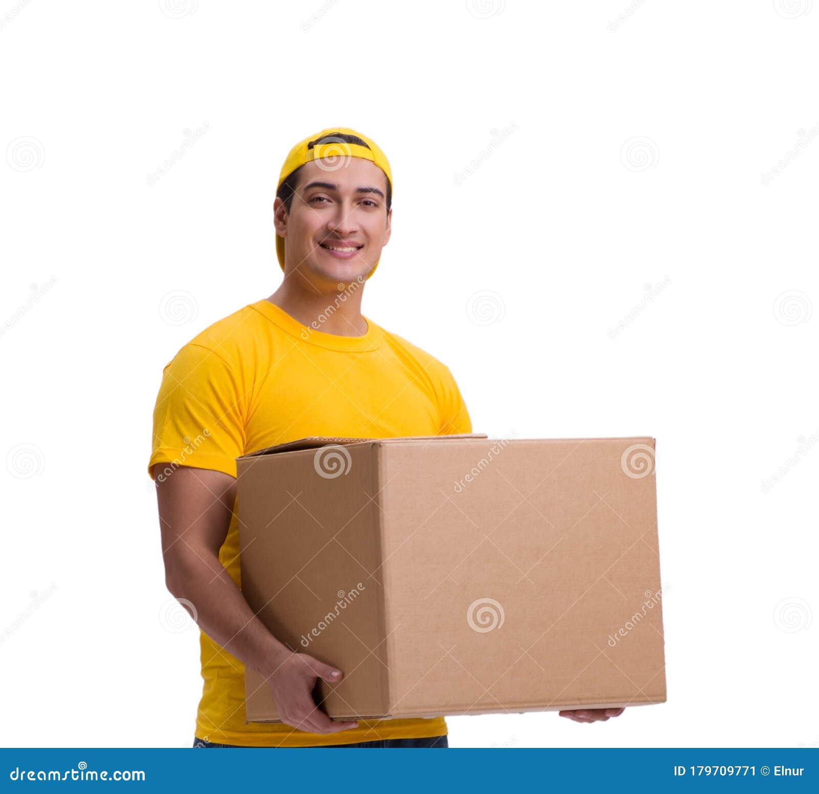 Funny Delivery Boy with Box Isolated on White Stock Image - Image of ...