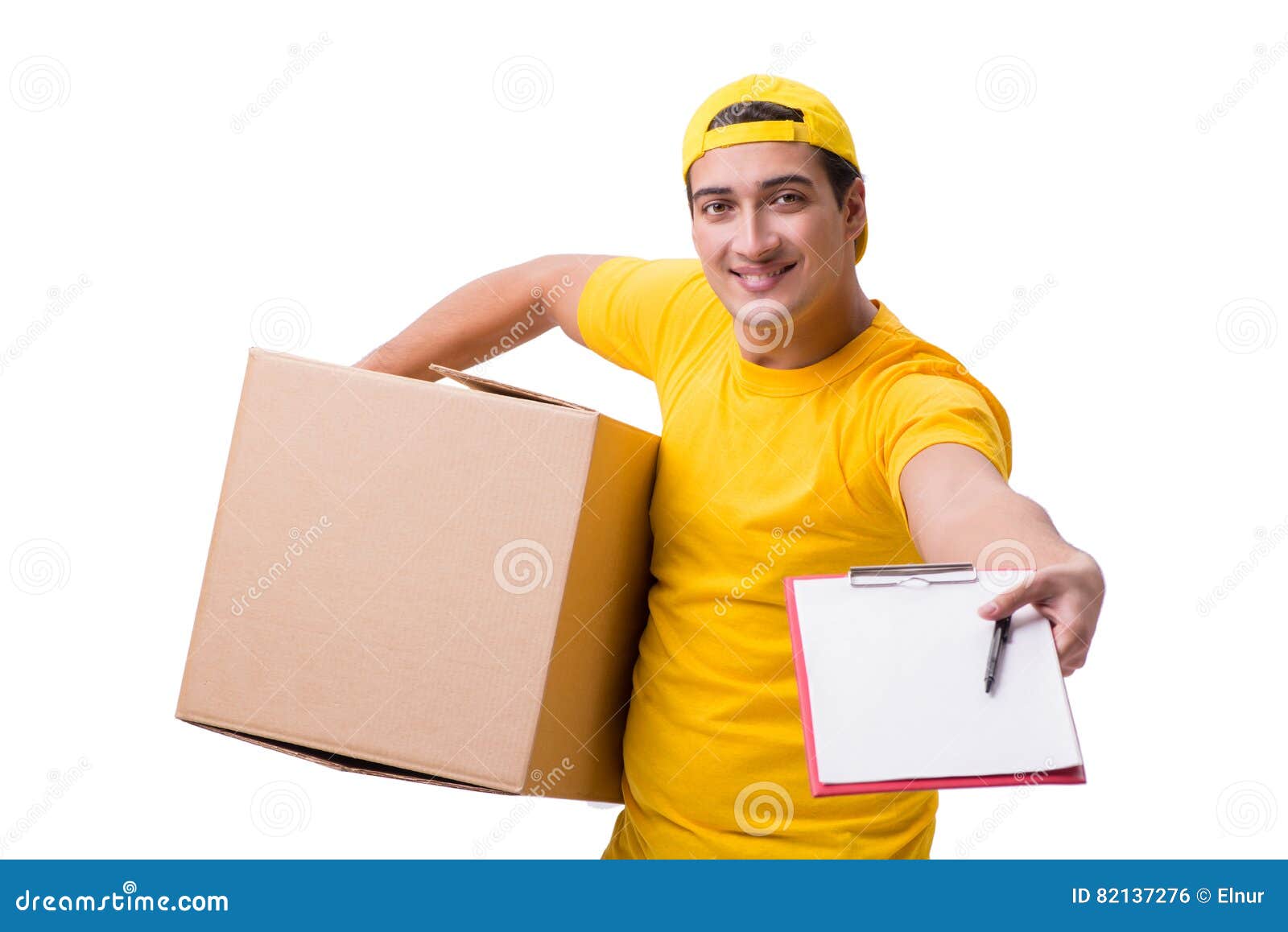 Funny Delivery Man Delivering Package To Customer From Behind His Back ...