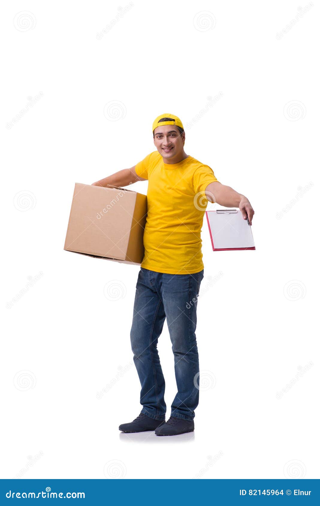 Funny Delivery Man Delivering Package To Customer From Behind His Back ...