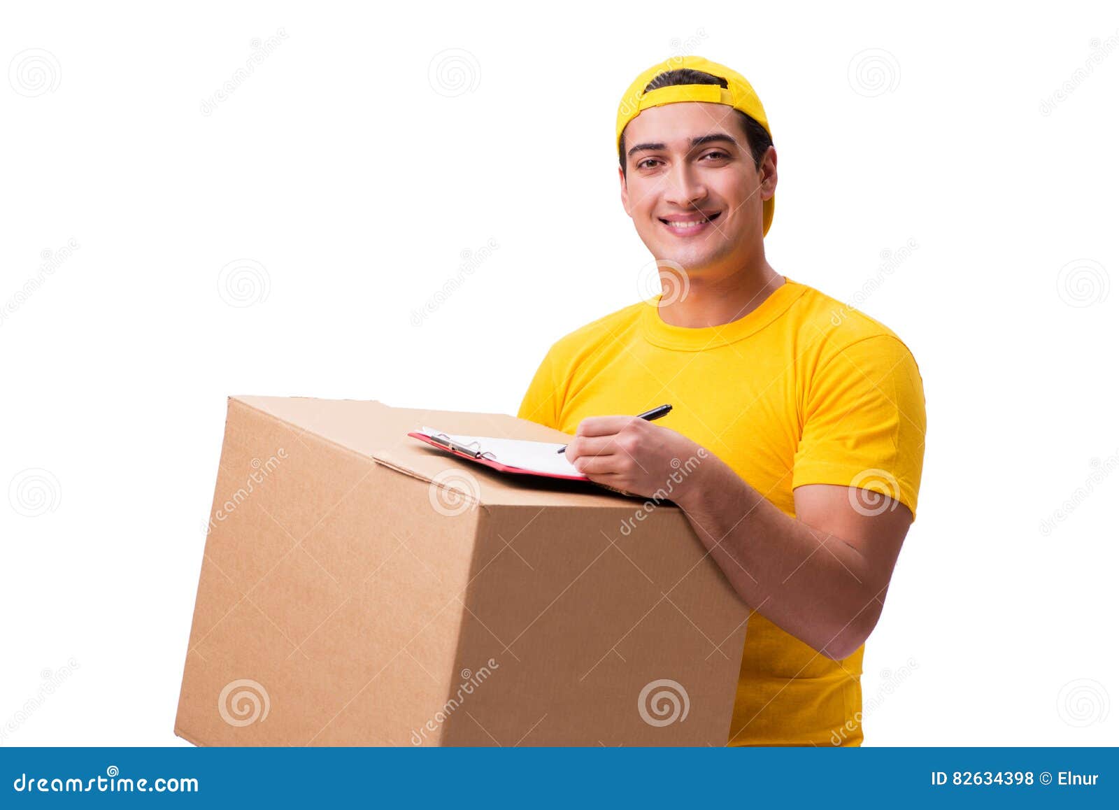 Funny Delivery Man Delivering Package To Customer From Behind His Back ...