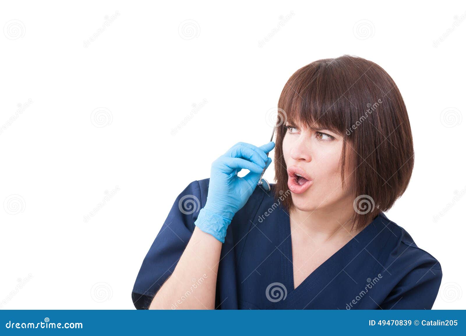 Funny Dentist Woman Simulating a Phone Call Stock Image - Image of ...