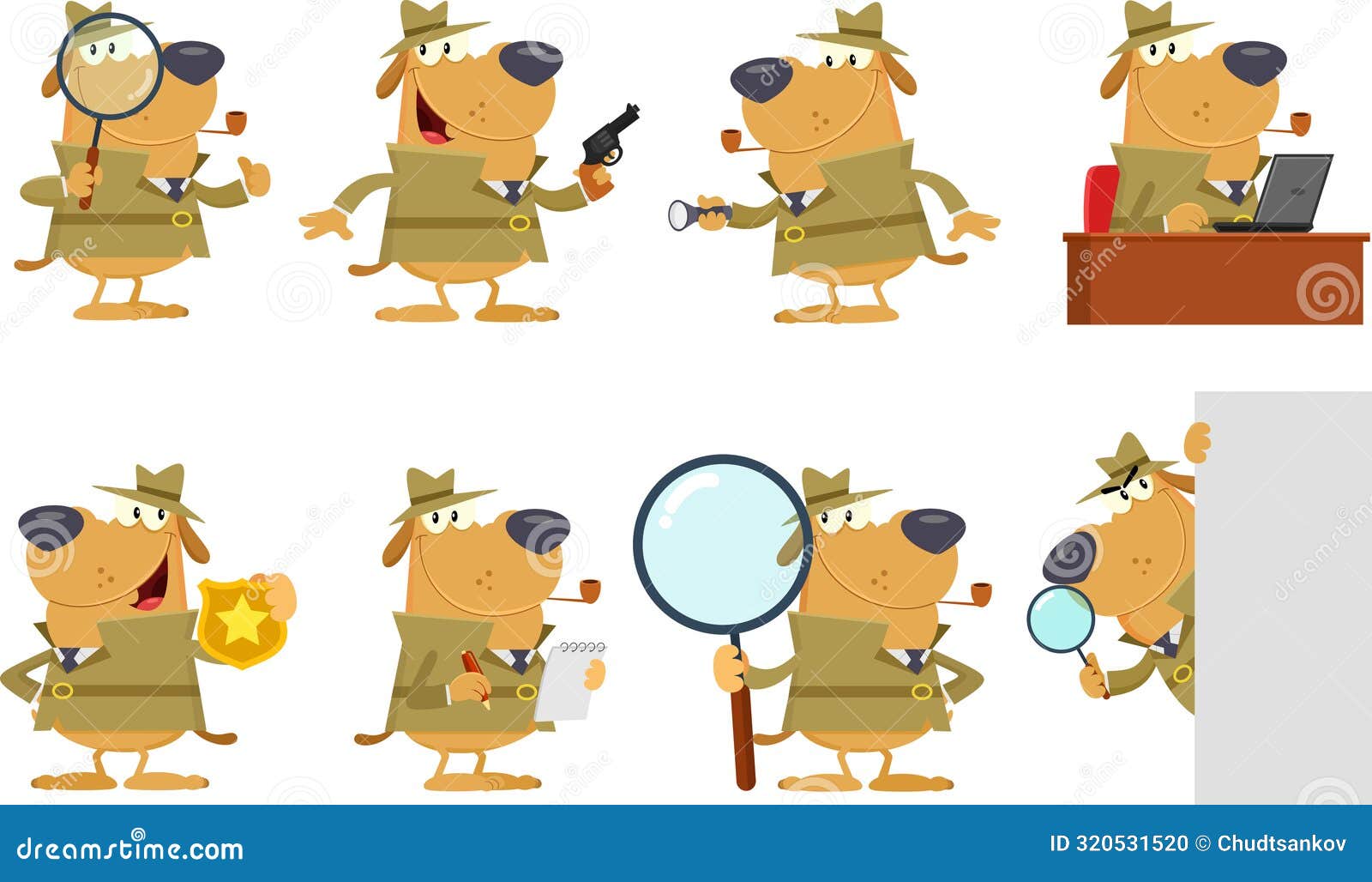 Funny Detective Dog Cartoon Character. Vector Flat Design Collection ...
