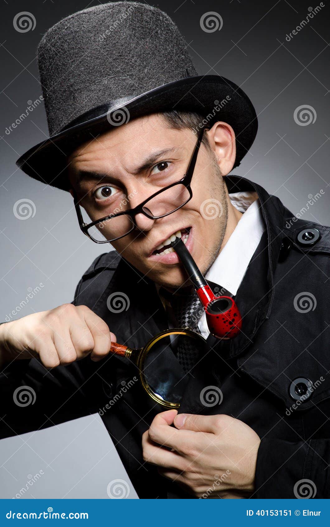 Funny detective with pipe stock image. Image of crime - 40153151