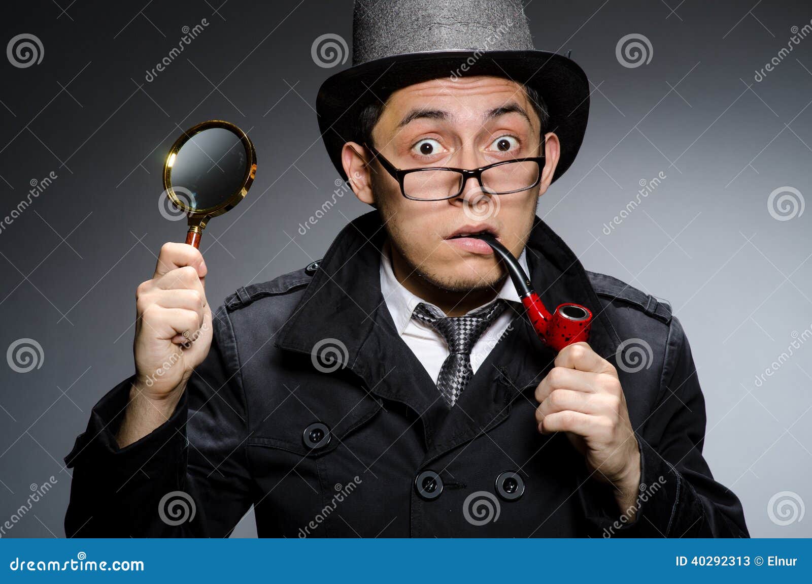 Funny detective with pipe stock image. Image of concept - 40292313