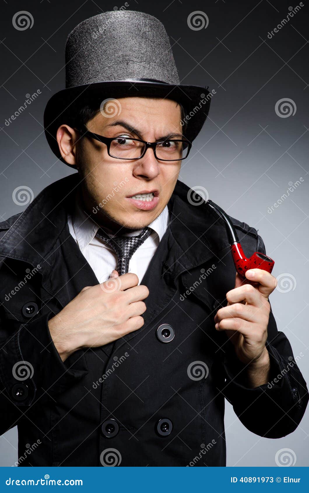 Funny detective with pipe stock image. Image of profile - 40891973