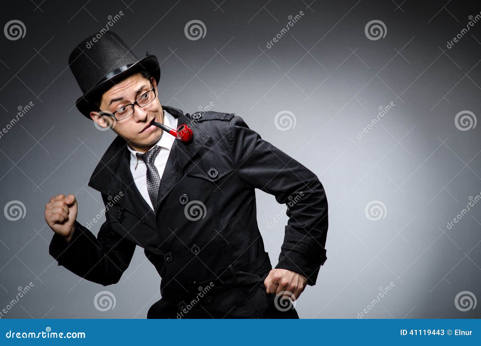 Funny detective with pipe stock image. Image of black - 41119443