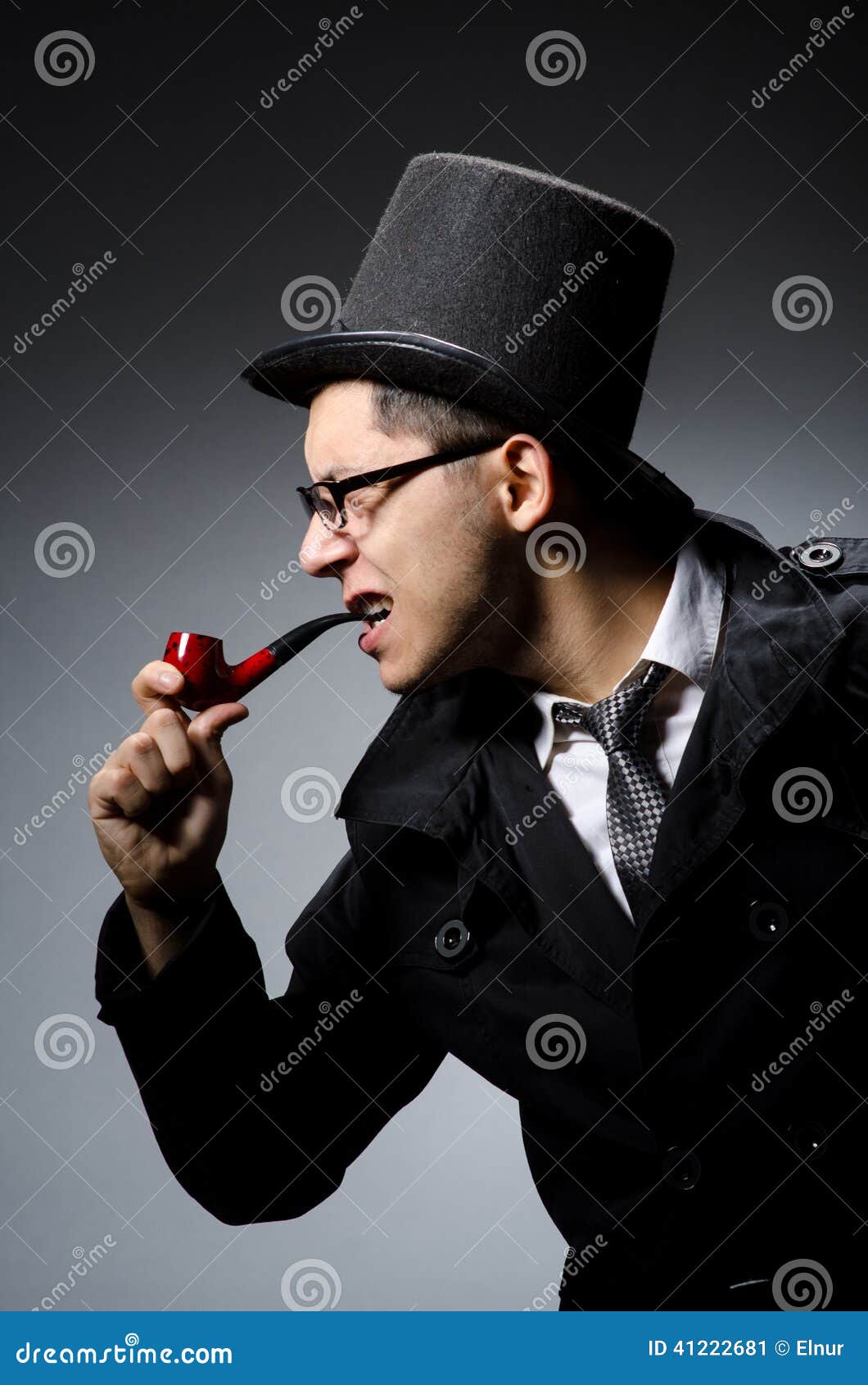 Funny detective with pipe stock image. Image of glasses - 41222681