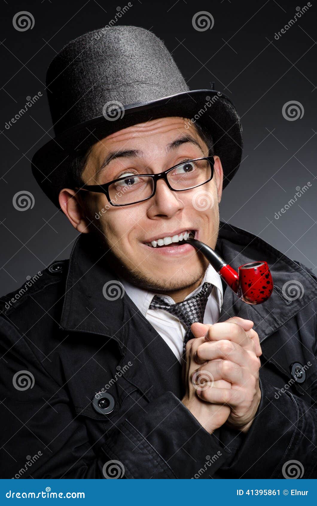 Funny detective with pipe stock image. Image of face - 41395861