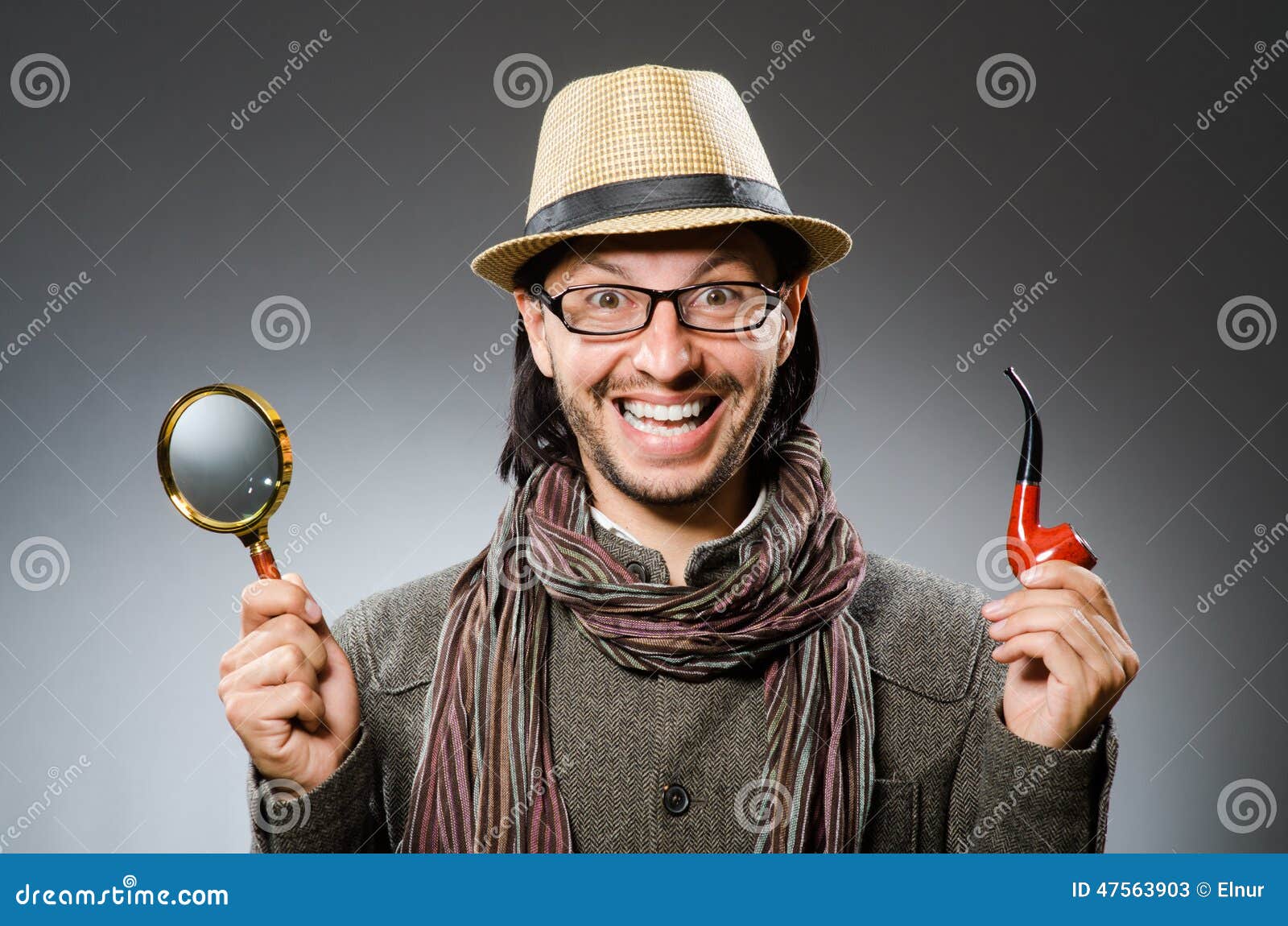 Funny Detective with Smoking Pipe Stock Image - Image of male ...