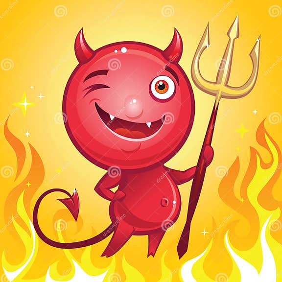 Funny Devil Cartoon Character with Trident Stock Vector - Illustration ...