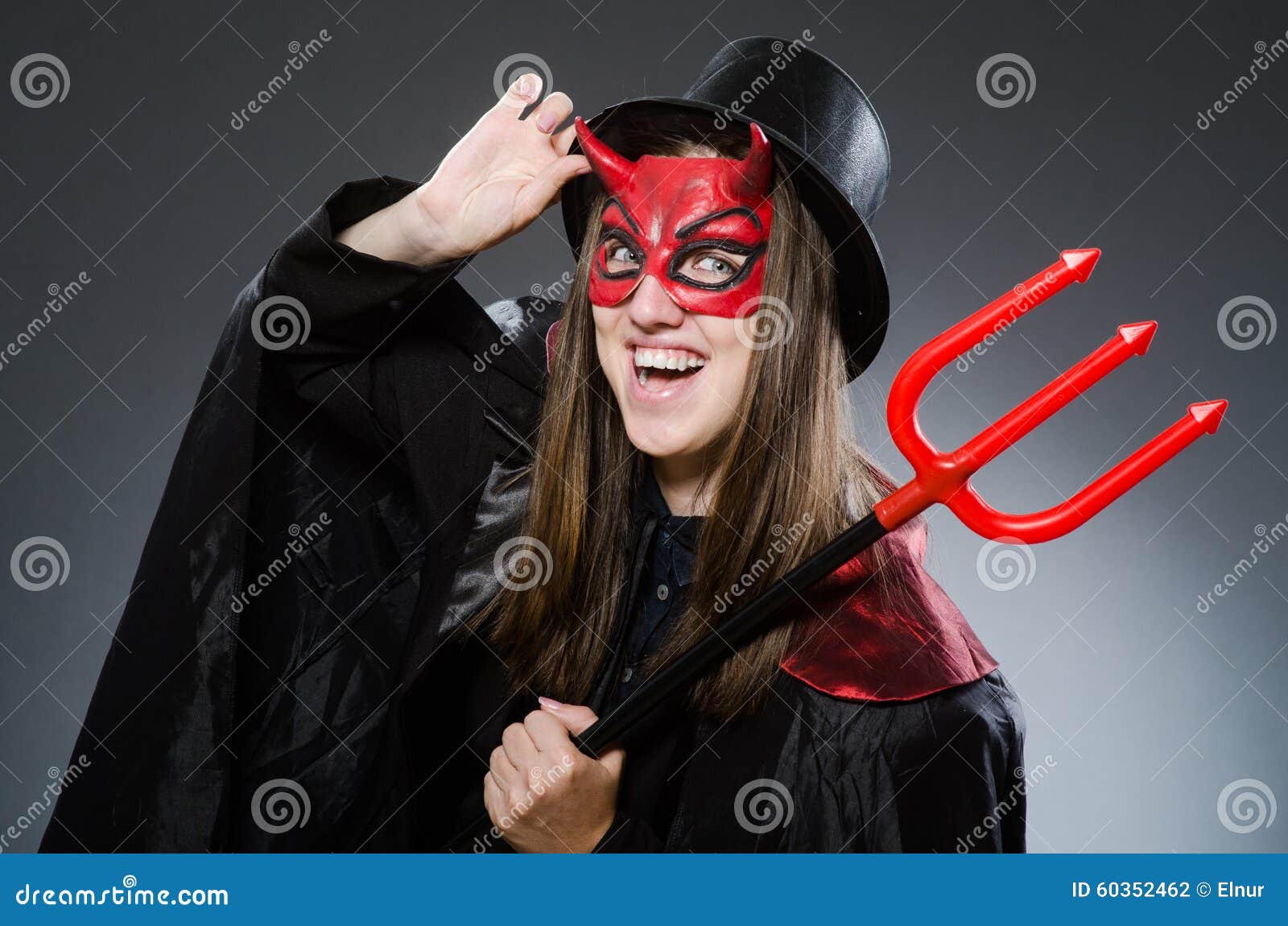 Funny Devil in Halloween Concept Stock Photo - Image of female, black ...