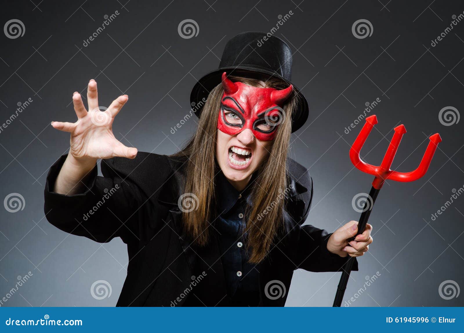 The Funny Devil in Halloween Concept Stock Photo - Image of dead, girl ...
