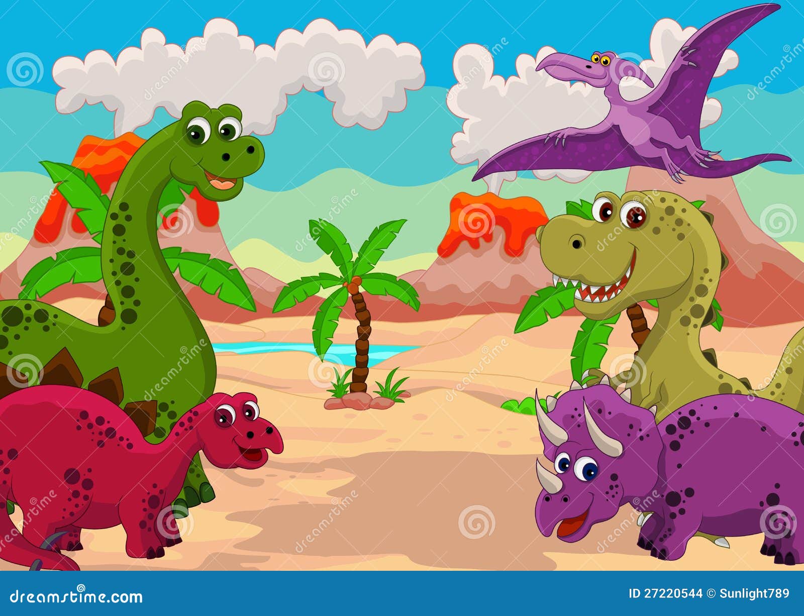 Funny dinosaur cartoon set stock illustration. Illustration of ...