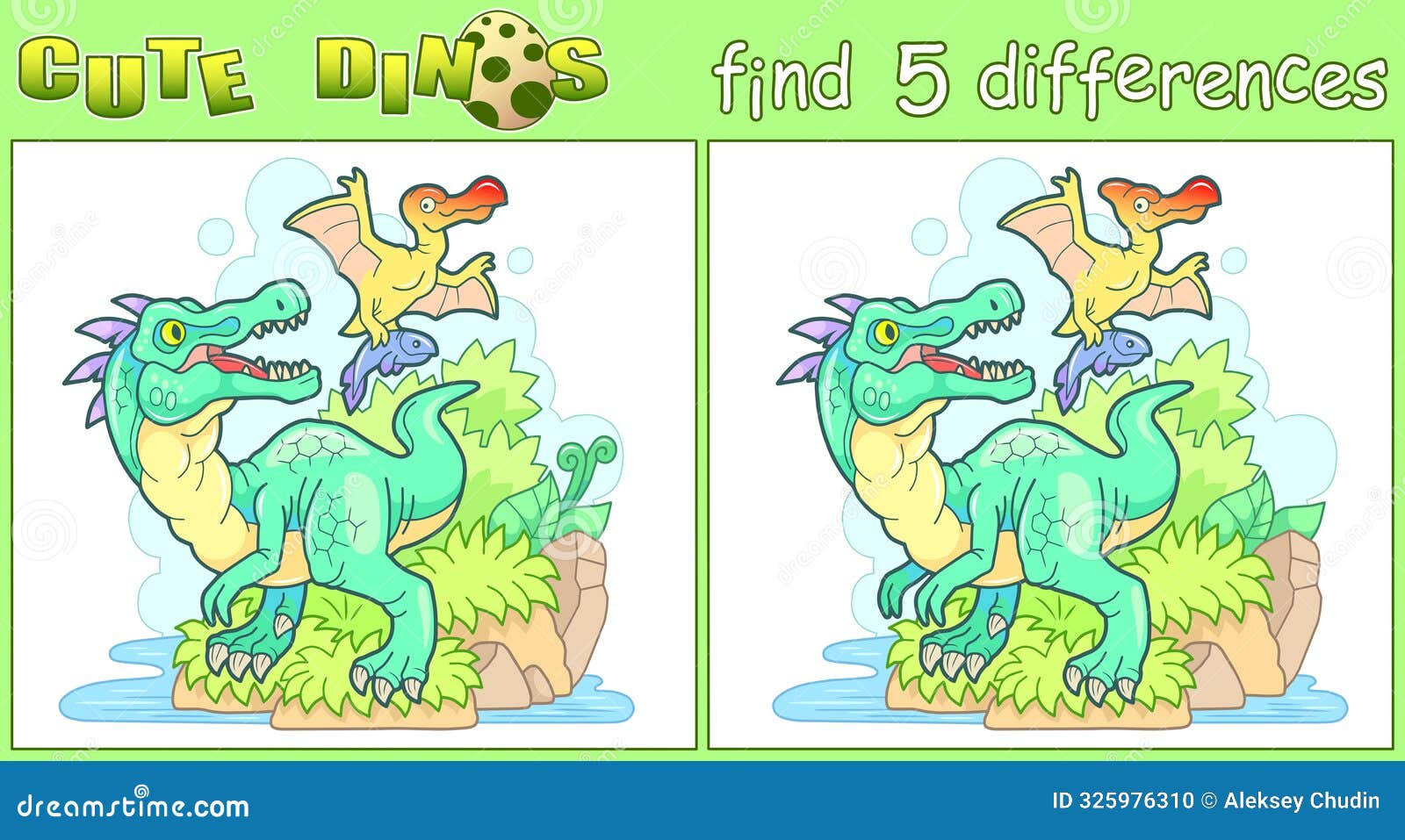 Funny Dinosaur, Find Five Differences Stock Illustration - Illustration ...