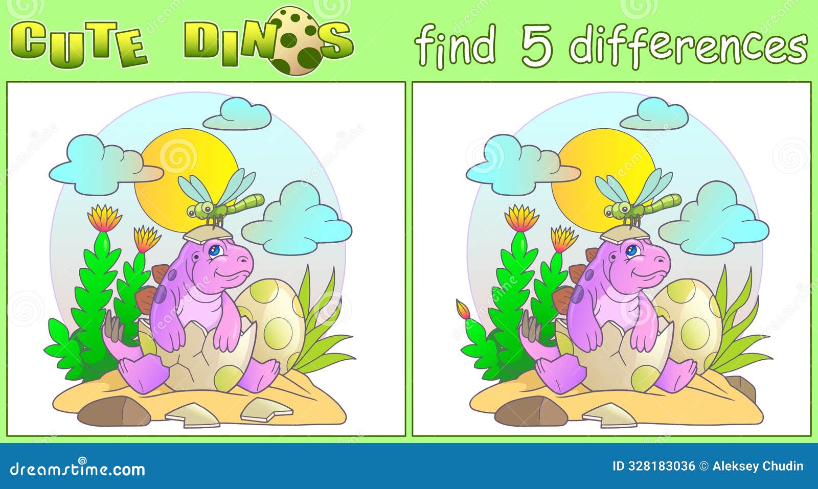 Funny Dinosaur, Find Five Differences Stock Illustration - Illustration ...