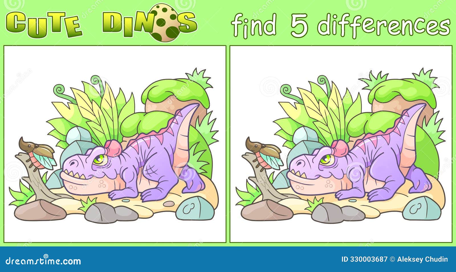 Funny Dinosaur, Find Five Differences Stock Illustration - Illustration ...