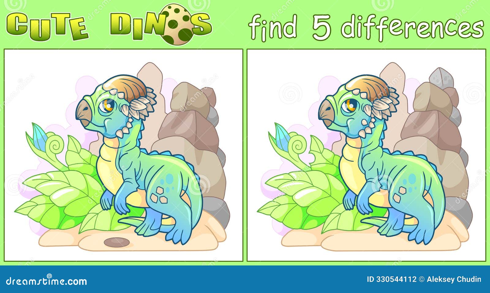 Funny Dinosaur, Find Five Differences Stock Illustration - Illustration ...